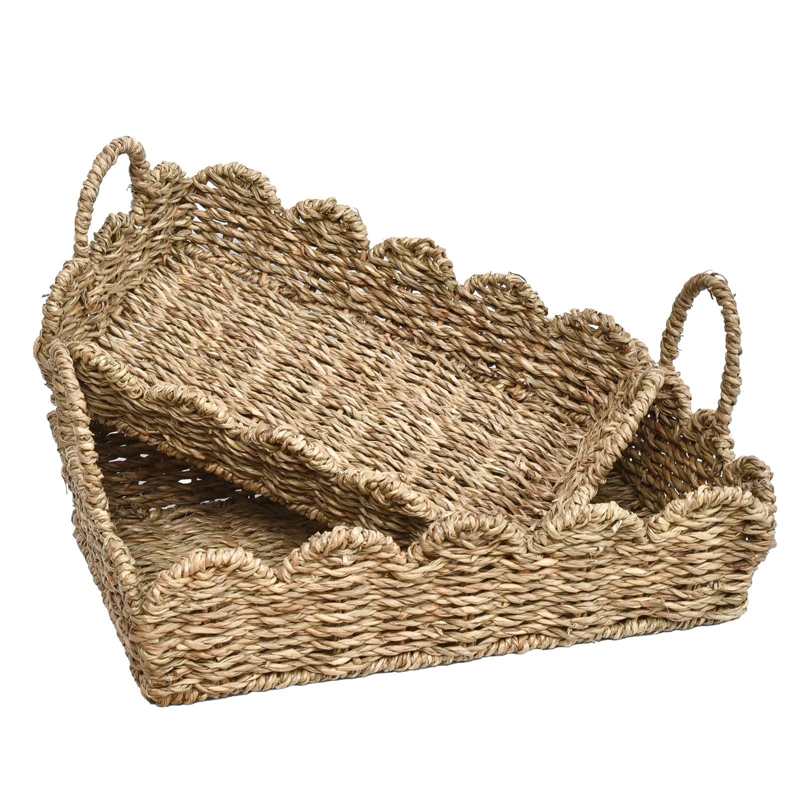 Amazon.com: Set of 2 Seagrass Trays with Scalloped Edge - Natural Boho ...