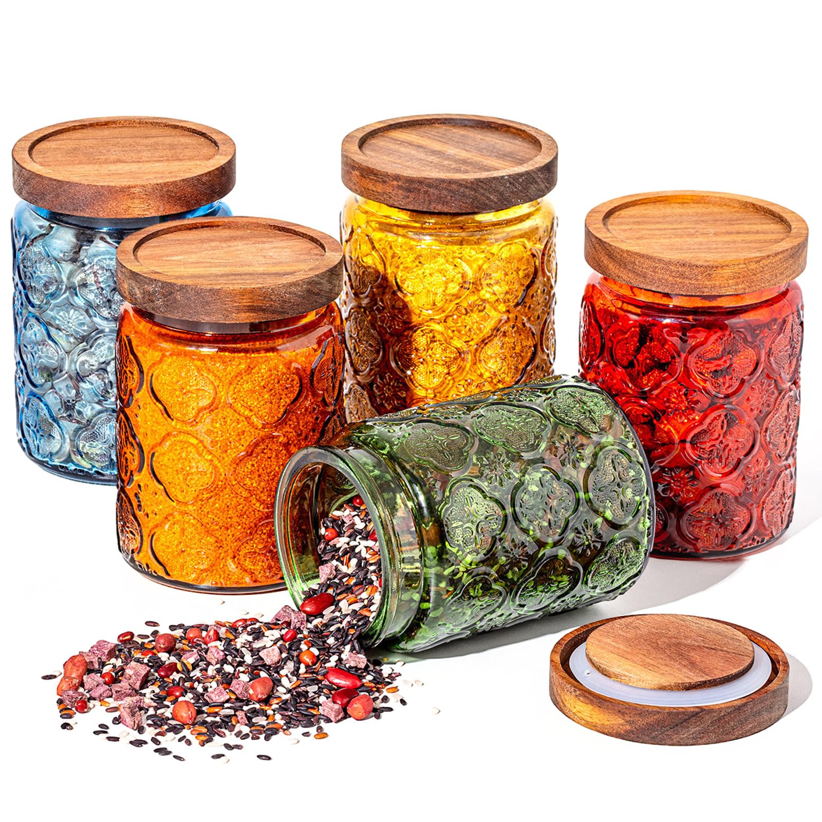 Amazon.com: Outus 5 Pcs Vintage Glass Jar with Lids Colored Glass ...