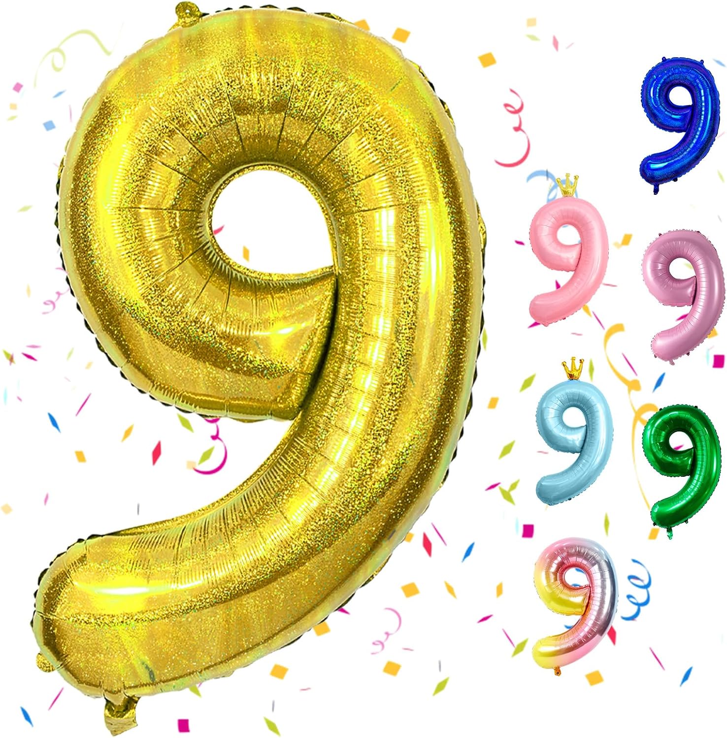 Amazon.com: Gold Number 9 Balloons - 40ulinch Laser Shiny Gold 9th ...