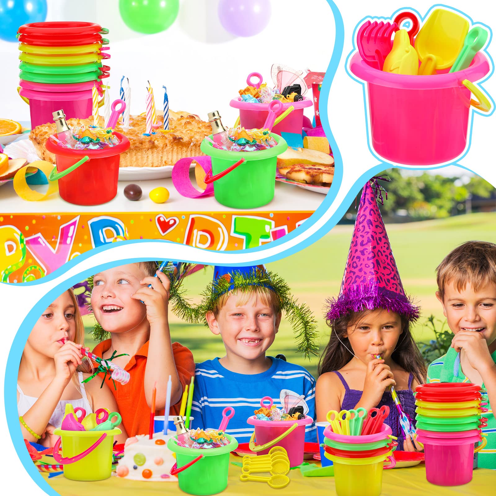 Jexine 24 Set Sand Buckets and Shovels for Kids 3.94" Mini Sand Bucket ...