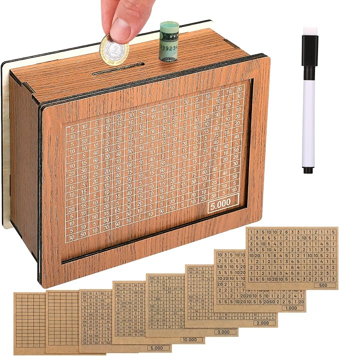 Amazon.com : GWHOLE Wooden Money Saving Box, 10000 Saving Challenge Box ...