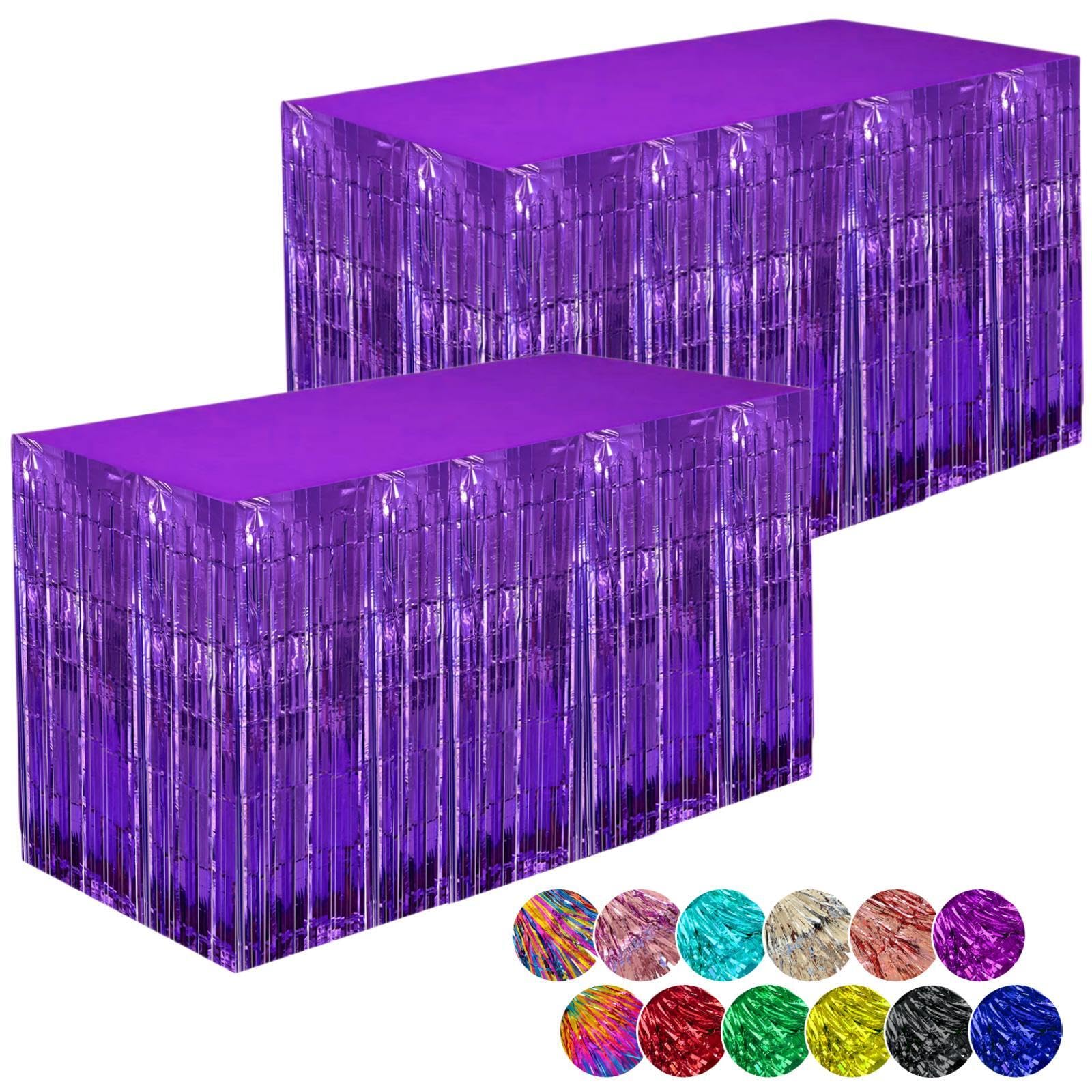 Amazon.com: 2 Packs Purple Metallic Foil Fringe Tinsel Table Skirts for ...