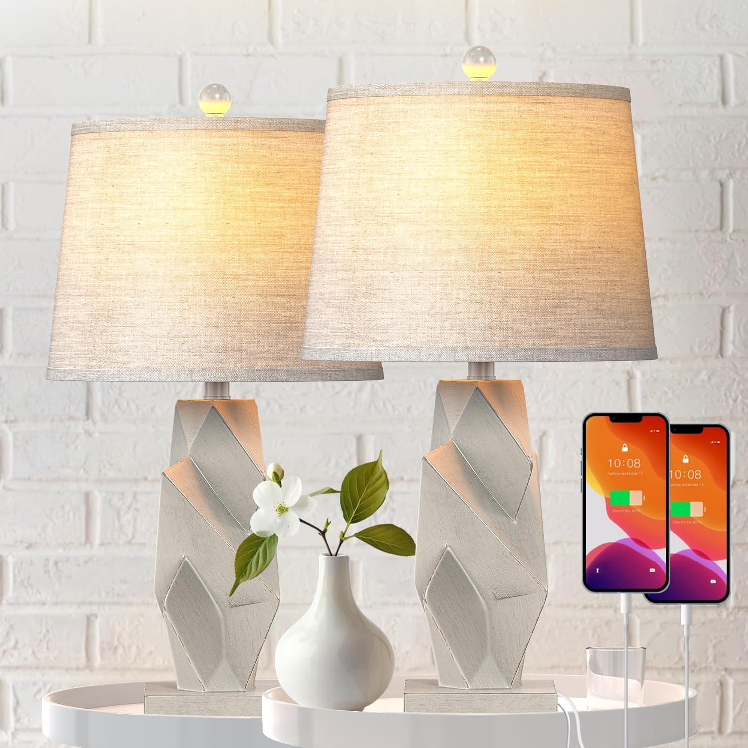 Maxax Resin Table Lamps Set of 2 for Bedroom, Modern Bedside Lamps with ...