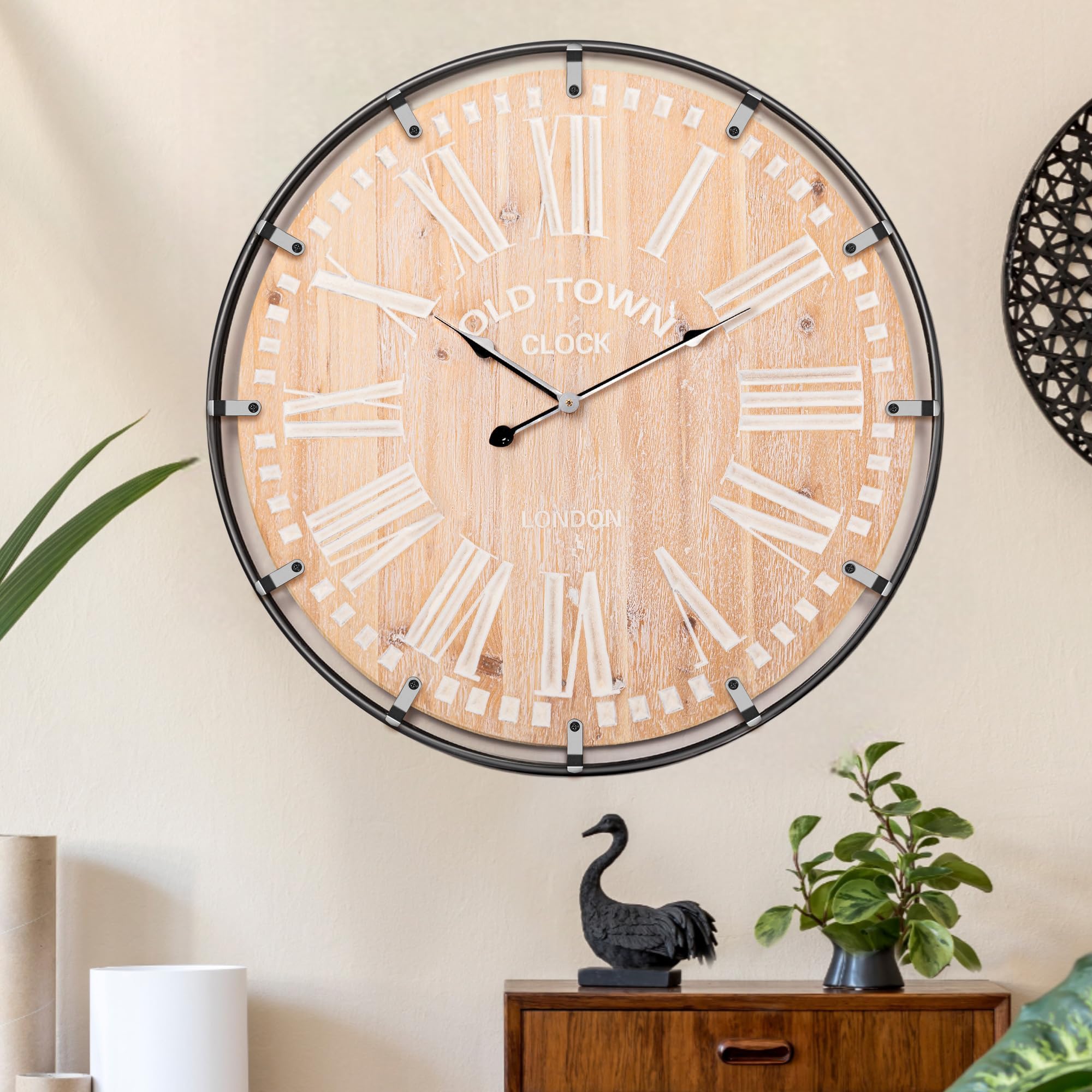 Amazon.com: TOHOOYO 24 Inch Large Wall Clock Rustic Antique Wood with ...