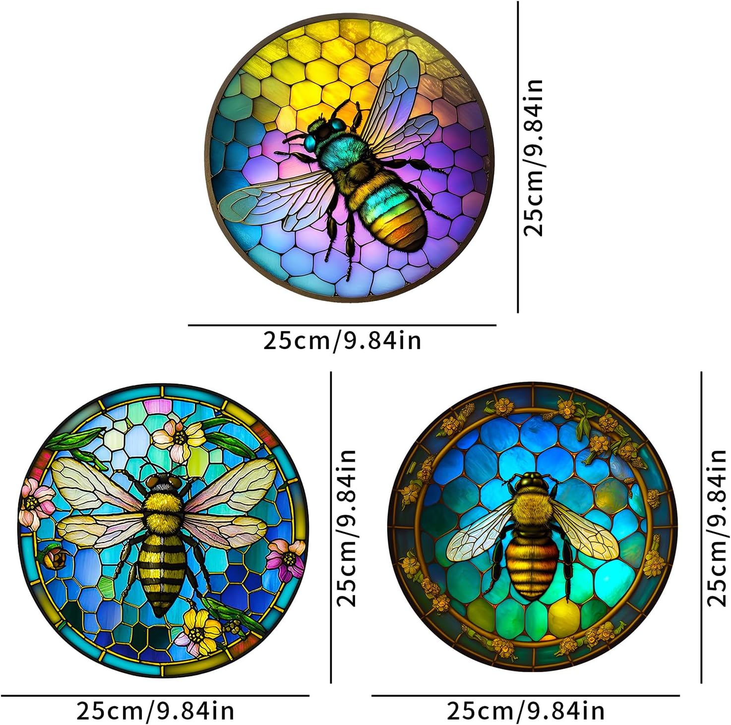 3 calcomanías de vidrio estático de abeja, adorno de atrapasoles de ...