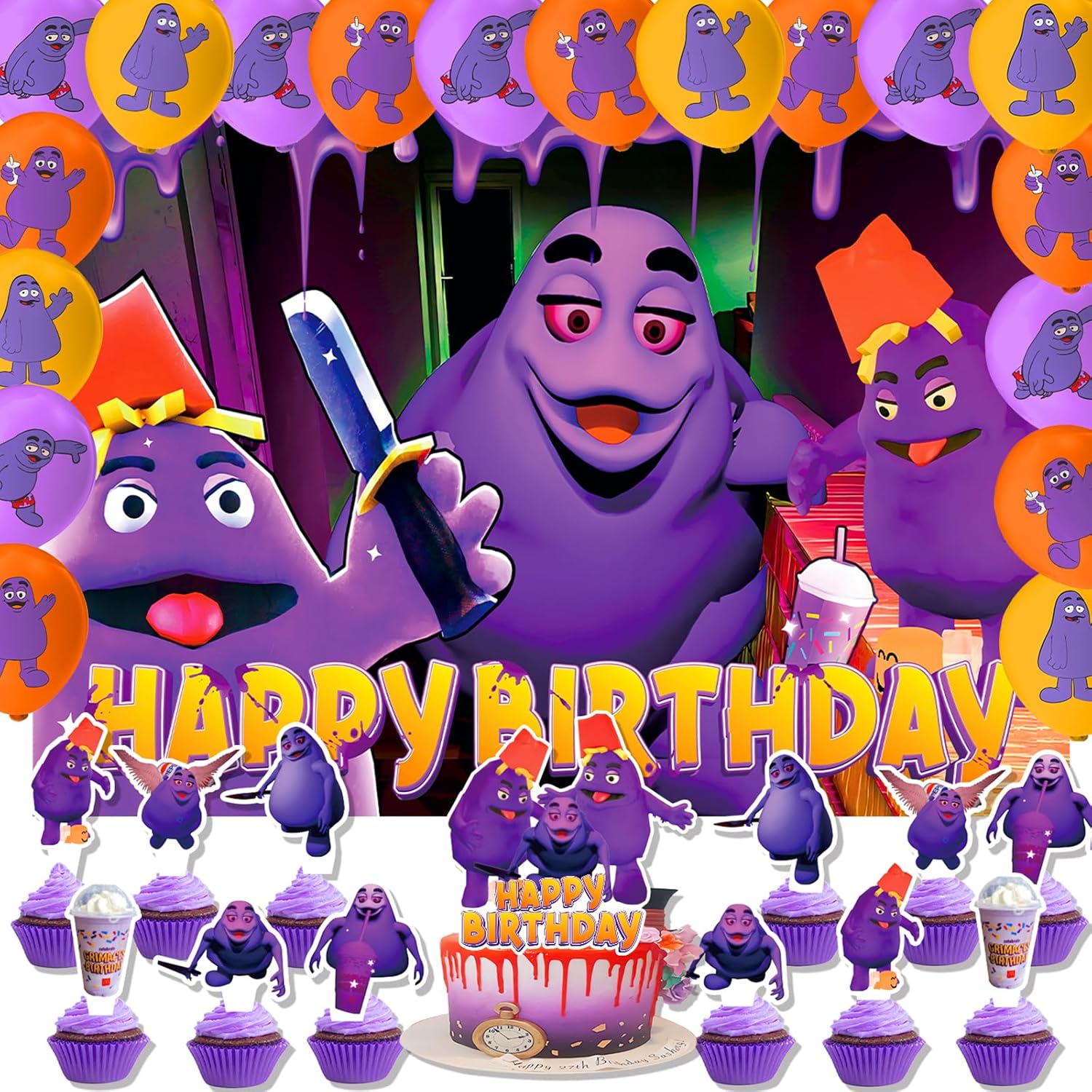 Amazon.com: Grimace Shake Birthday Party Decoration, Include Grimace ...