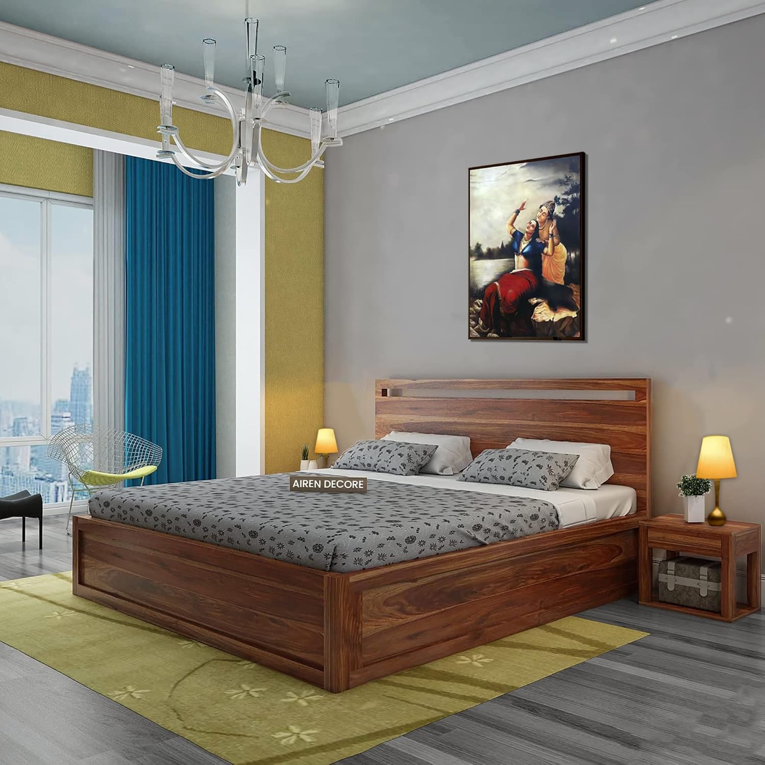 AIREN DECORE Sheesham Wood King Size Bed with Box Storage Wooden Double ...
