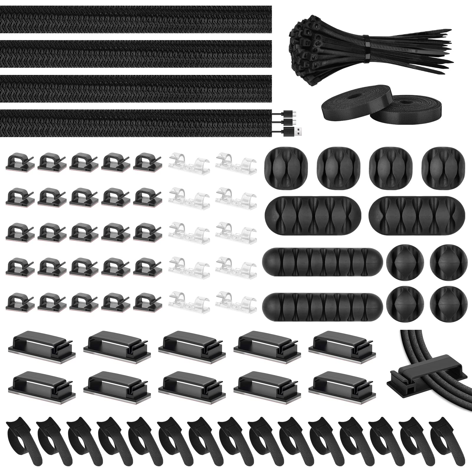 178pcs Cable Management Cord Organizer Kit, 45 Self Adhesive Cable ...