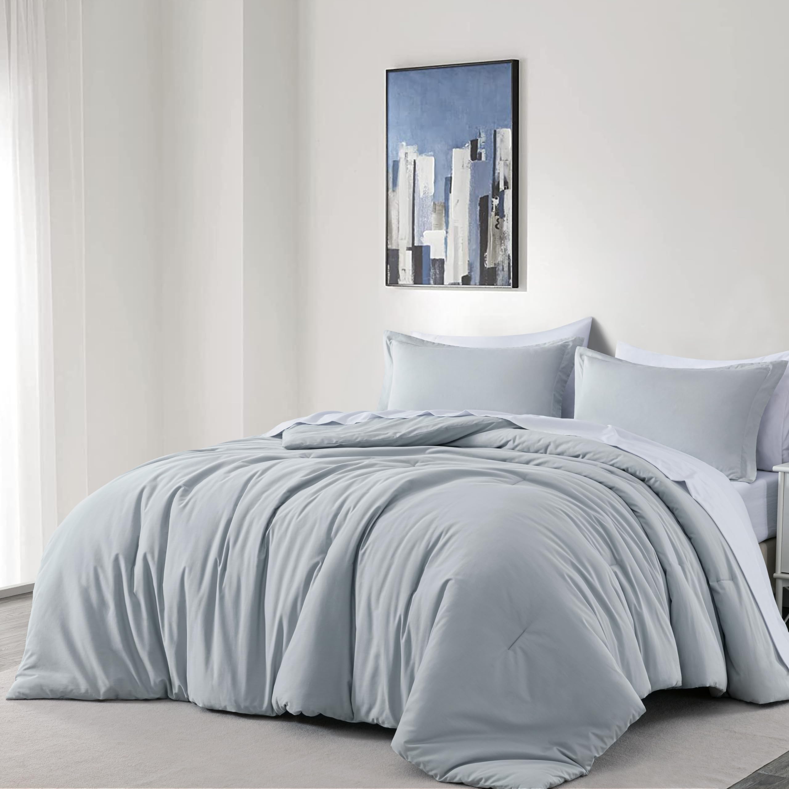 Amazon.com: Chezmoi Collection Solid Silver Gray Cotton Comforter Set ...