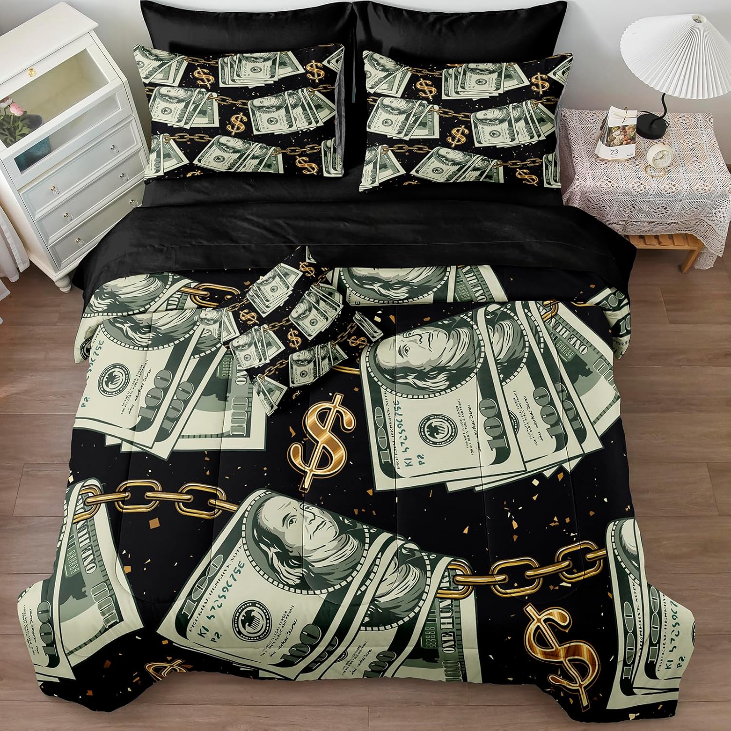 Amazon.com: Dreamwaka Dollar King Bedding Comforter Set Black Gold ...