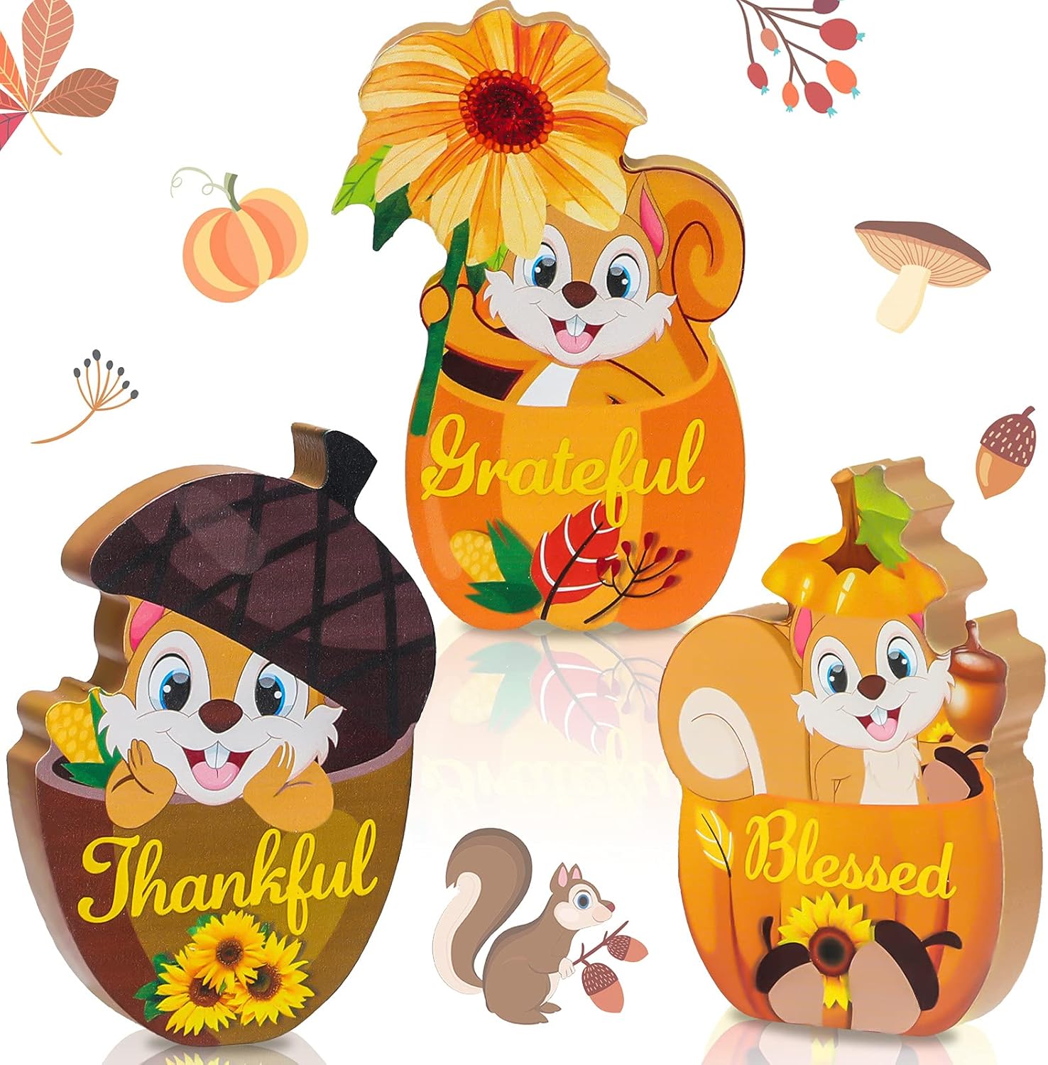 Amazon.com: 3 Pieces Thanksgiving Wood Sign Thankful Grateful Blessed ...