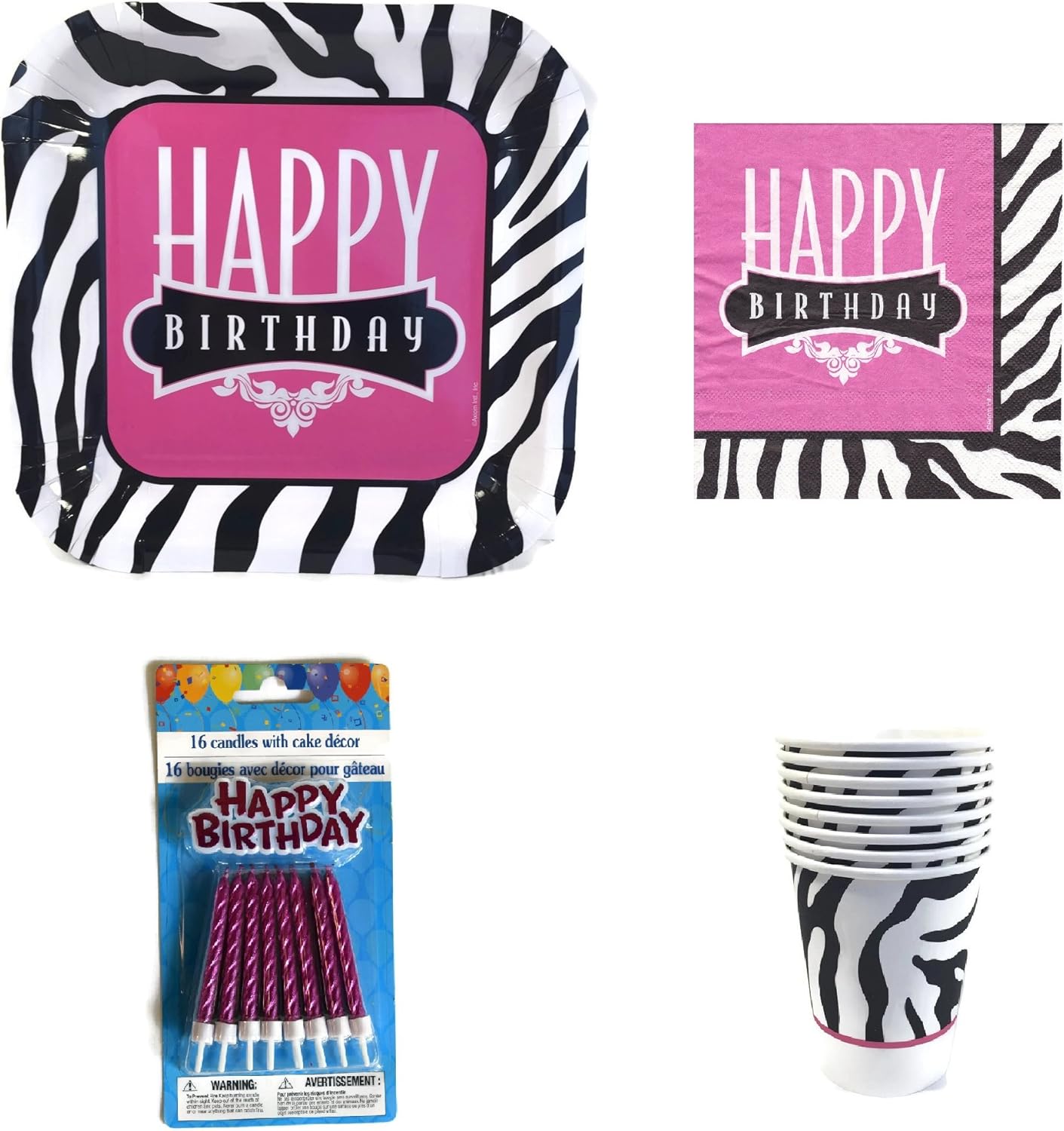 Amazon.com: Happy Birthday Pink and Zebra Print Party Supplies Pack for ...