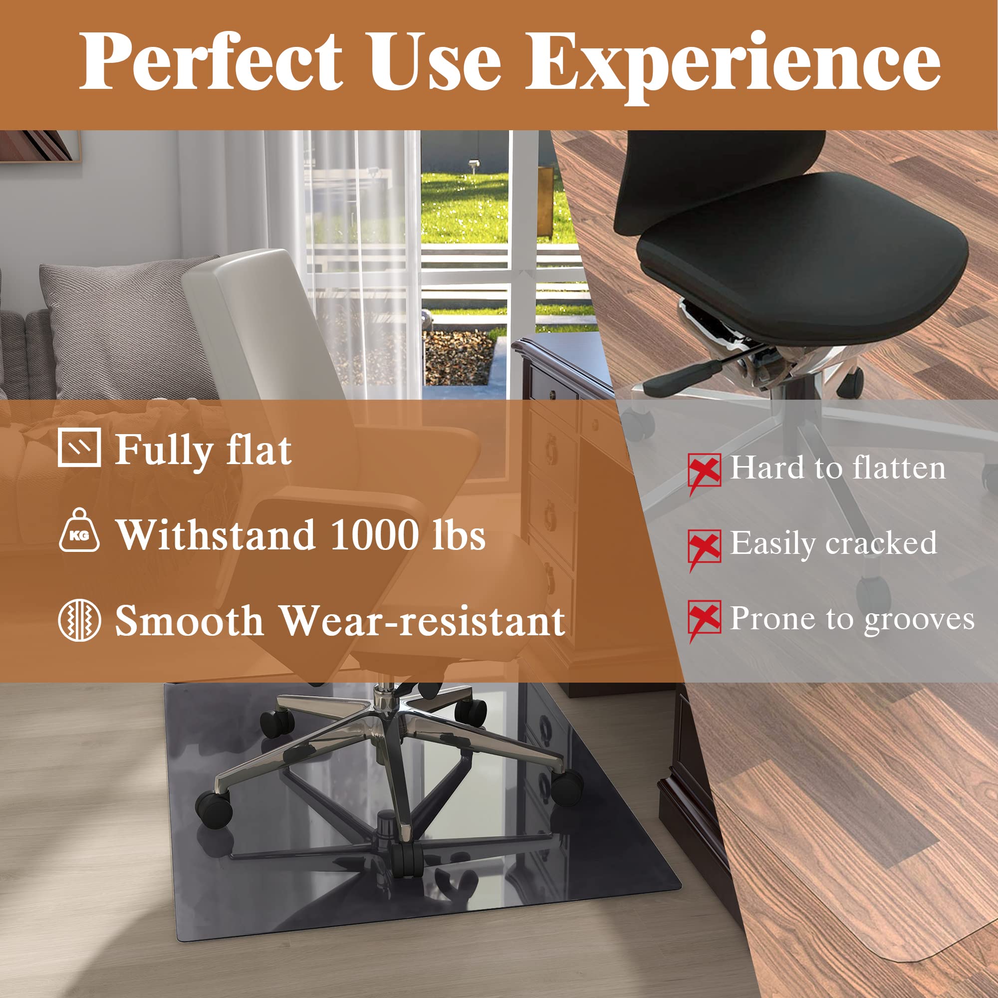 Natsukage Glass Chair Mat 36" x 48" 1/4" Thick Tempered Glass Office ...