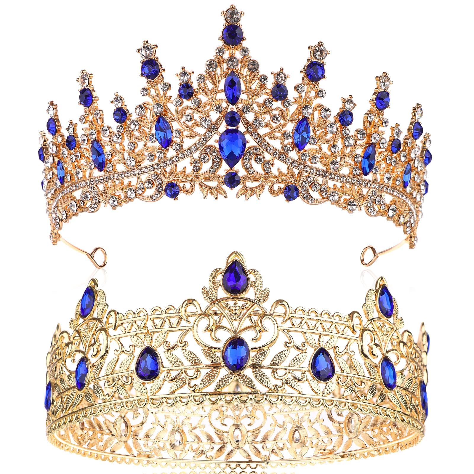 2 Pcs King and Queen Crowns Set King Crowns for Men Royal Crown with ...