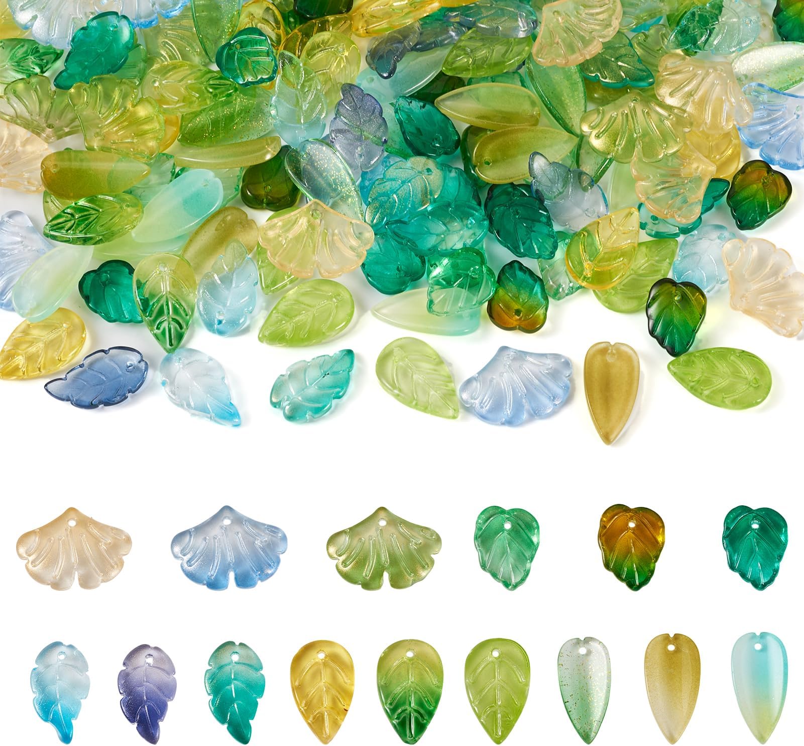 Amazon.com: Pandahall 150Pcs Green Leaf Beads Transparent Leaf Bead ...