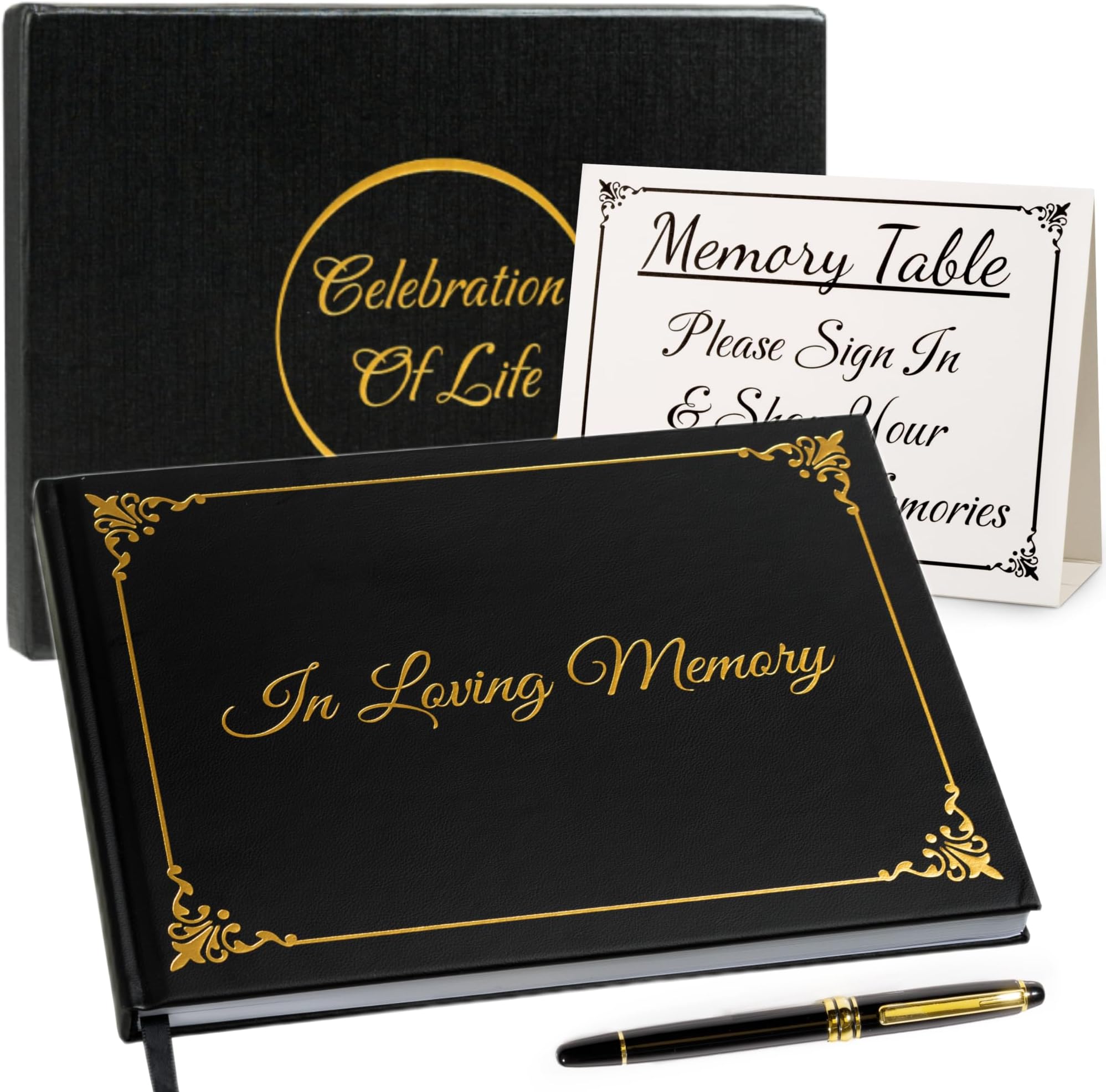 Amazon.com: LuxeHaven Elegant Hardcover Funeral Guest Book For Memorial ...
