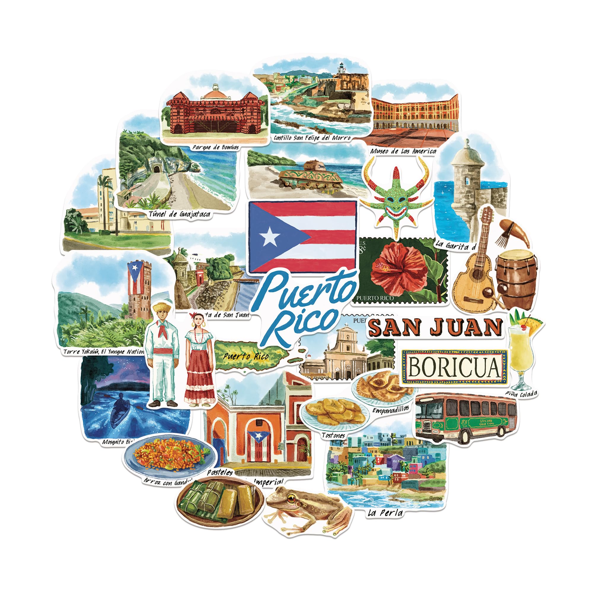 Amazon.com: Navy Peony Poetic Puerto Rico Travel Stickers (28pcs ...