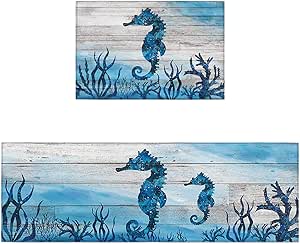 Amazon.com: Ocean Blue Seahorse Coral Kitchen Rug Runner Set 2 Piece ...