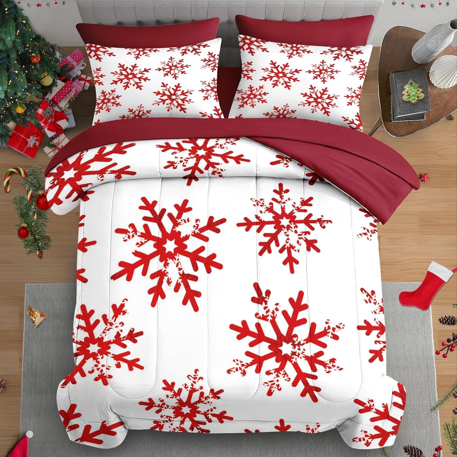 Amazon.com: Pamnest Christmas 5 Pcs Comforter Set Twin Size, Red ...