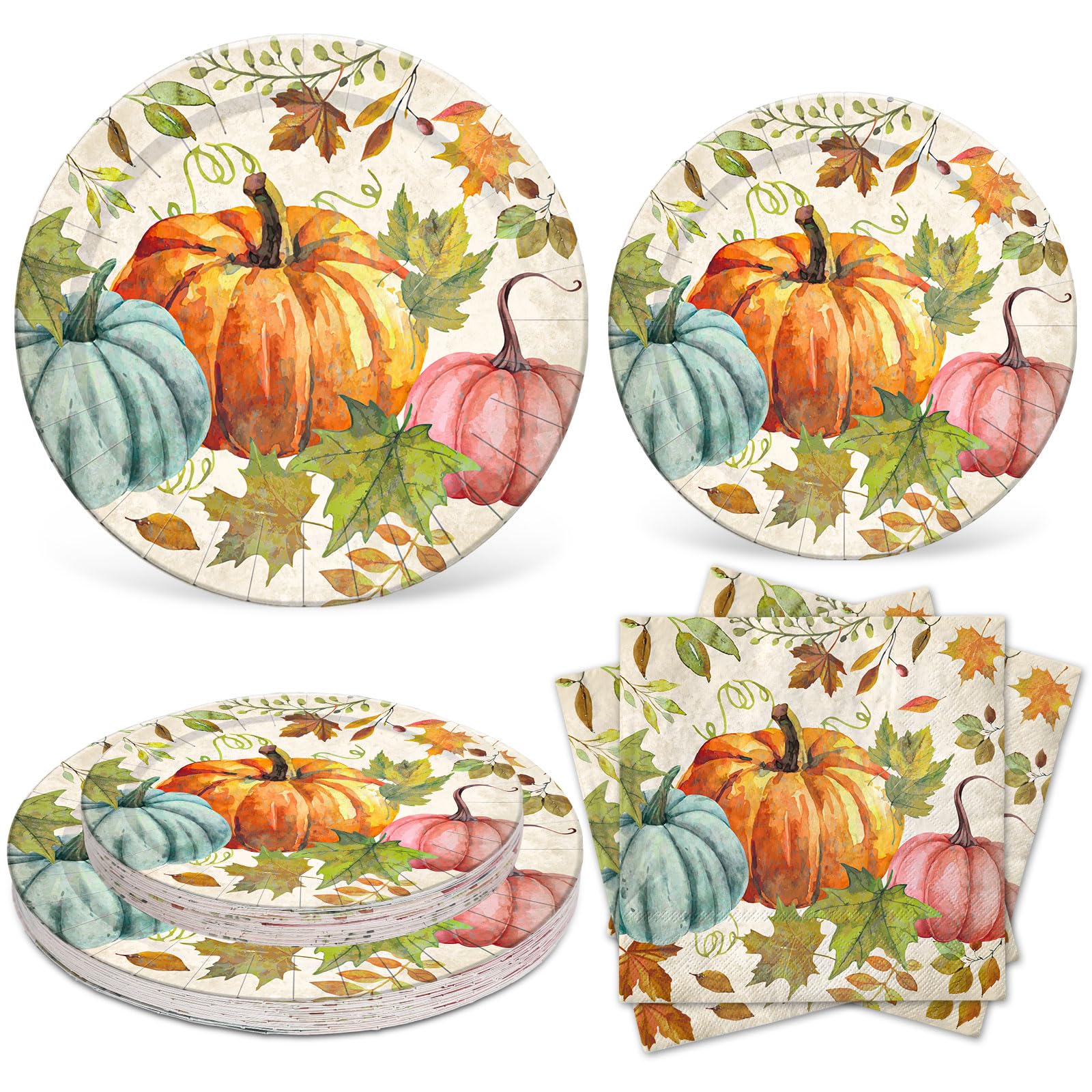 Amazon.com: Whaline Fall Party Supplies Kit Serves 24 Retro Watercolor ...