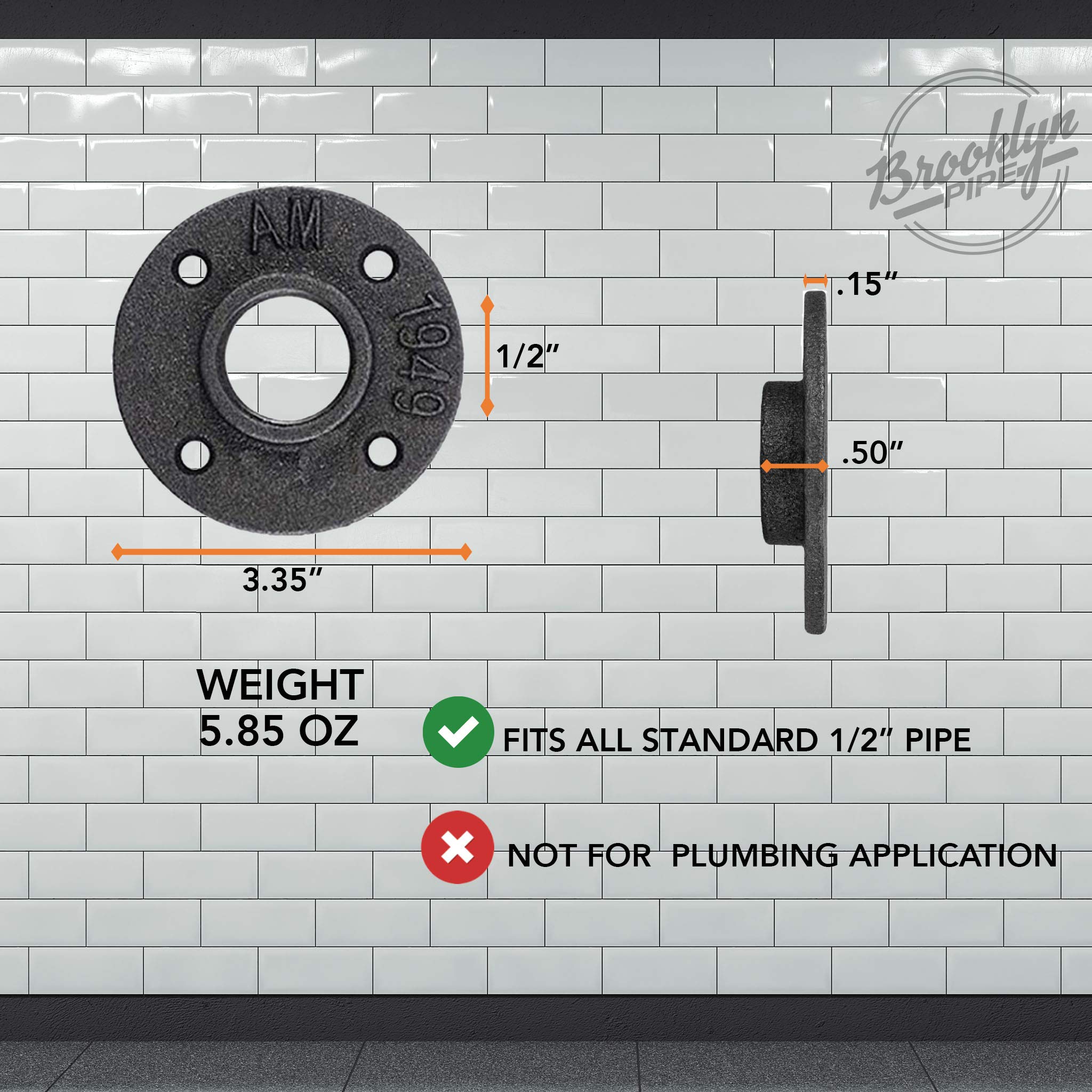 Brooklyn Pipe 20 Pack 1/2 Floor Flanges 4 Bolts 1/2 Inch Threaded Pipe ...