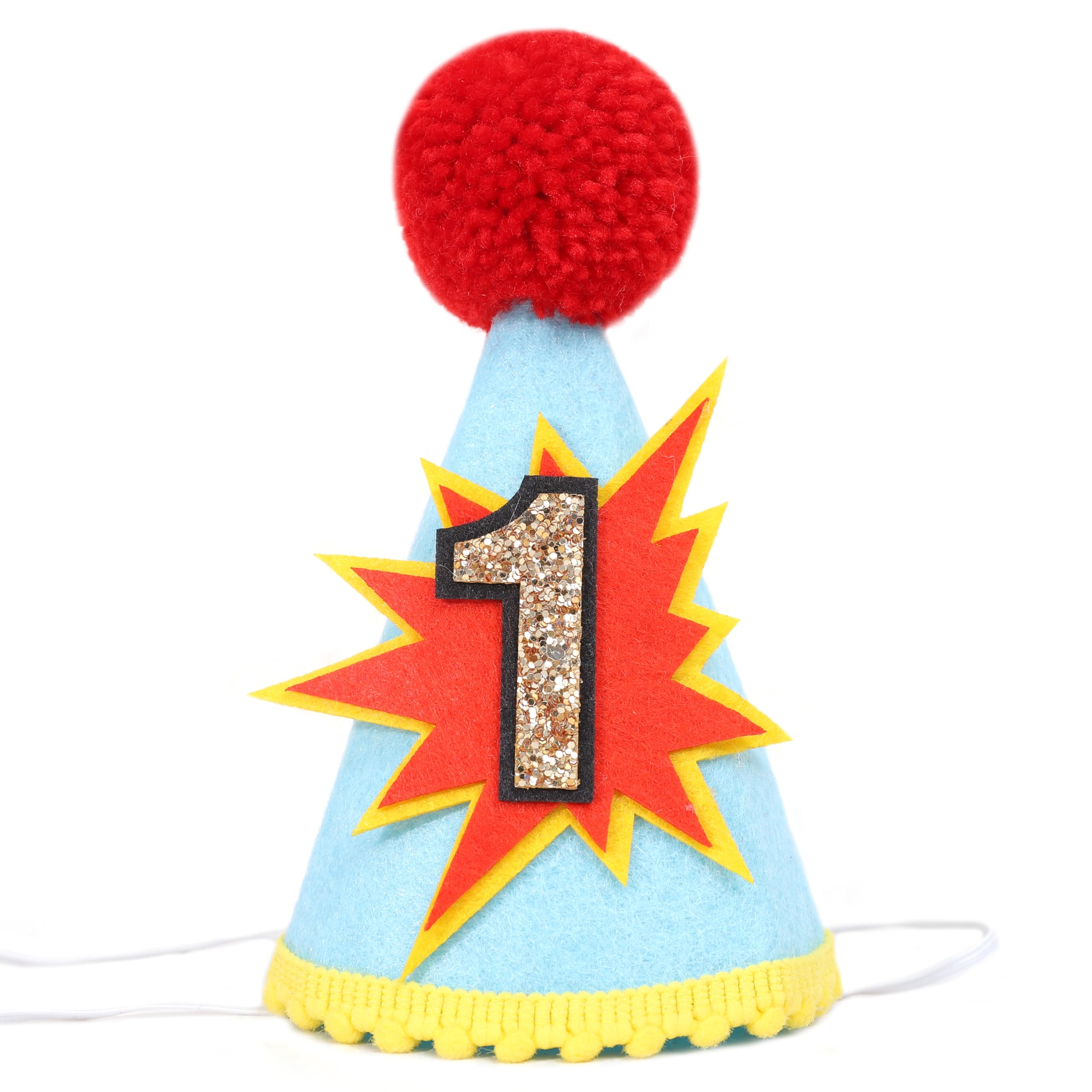 Amazon.com: YOUAME 1st Birthday Party Hat - Blue Cone Crown with Red ...