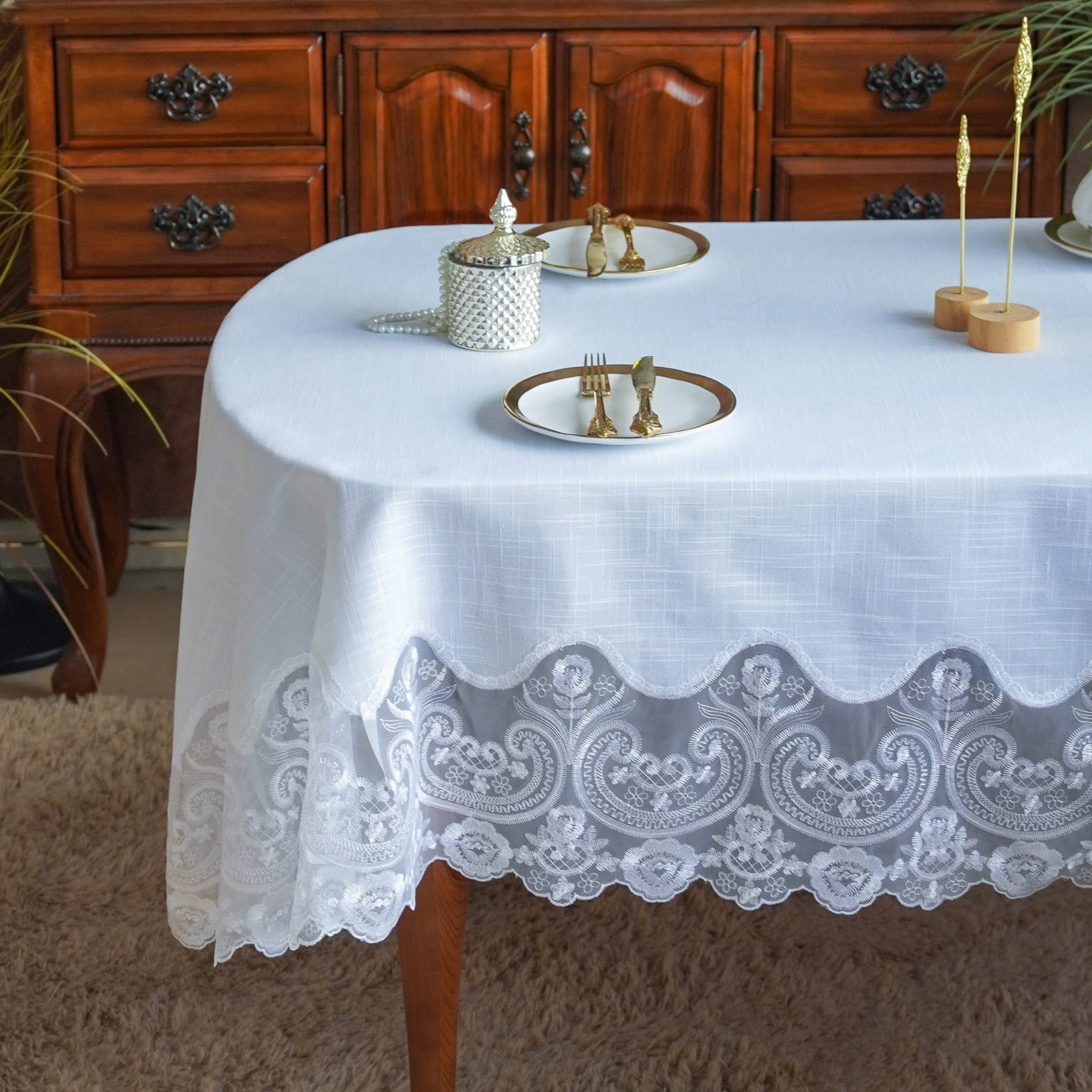 Amazon.com: ARTABLE Lace Rectangular Tablecloths with Exquisite Macrame ...