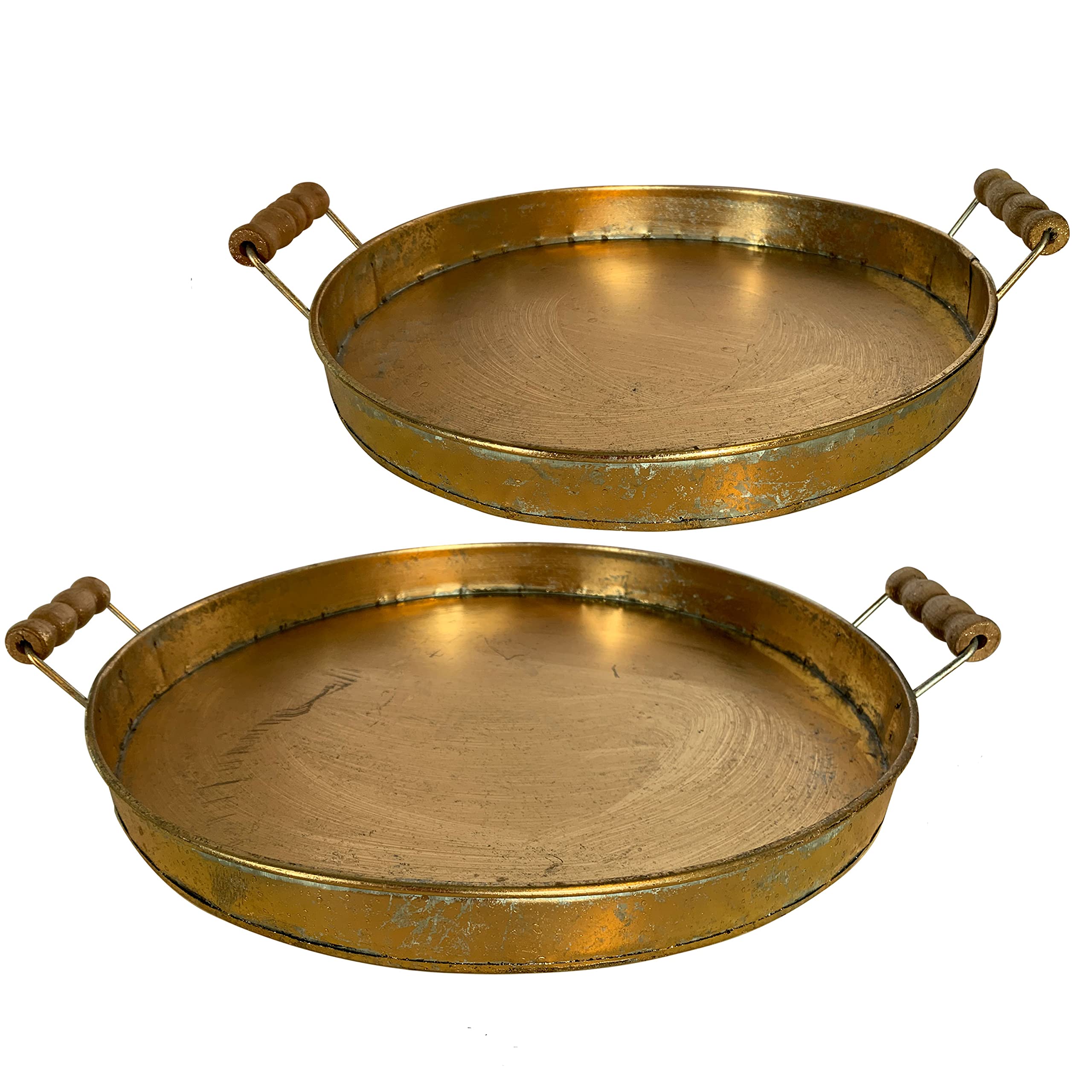Farmers Deep-Dish Round Trays, Set of 2, Rustic Vintage Style, Antique ...