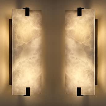 2 Pack 2 Light 15.63" Natural Square Alabaster Marble Bathroom Wall ...