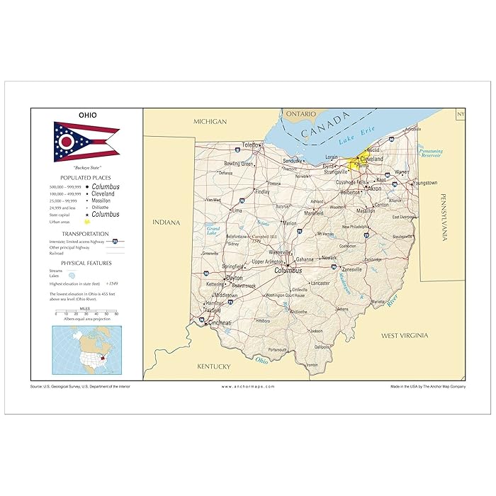 Buy 13x19 Ohio General Reference Wall Map - Anchor Maps USA ...