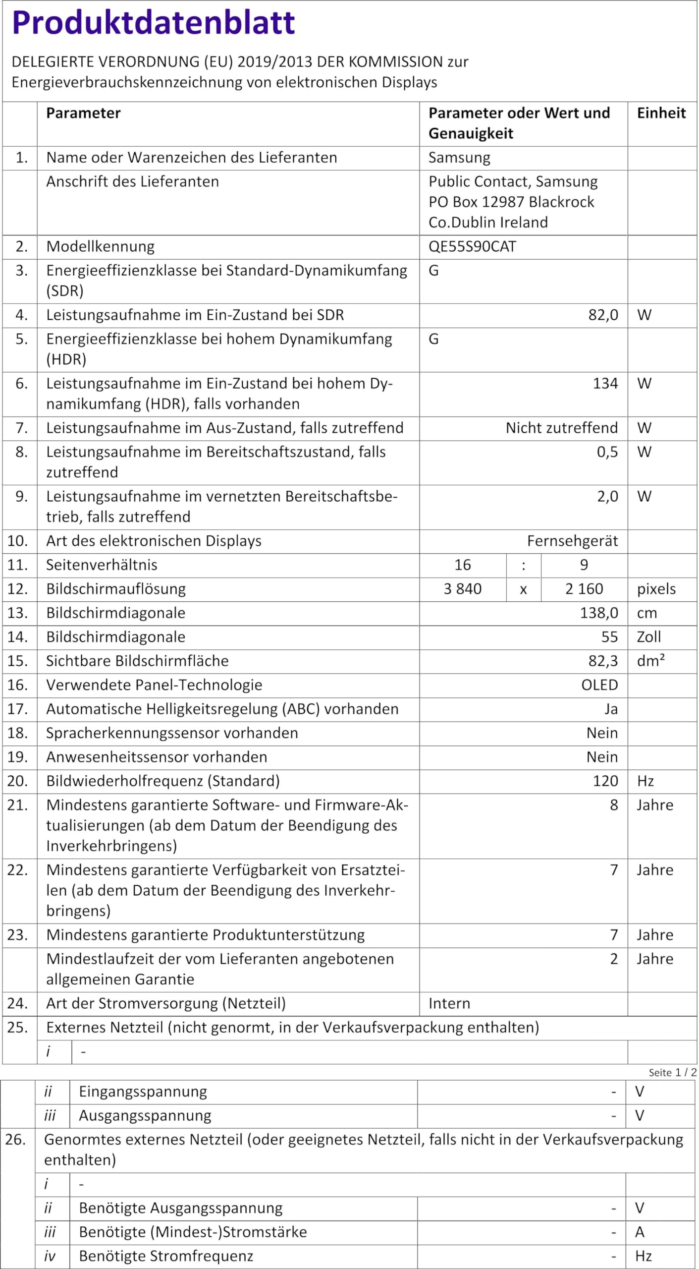 Samsung OLED 4K S90C 65 Zoll Fernseher (GQ65S90CATXZG, Deutsches Modell ...
