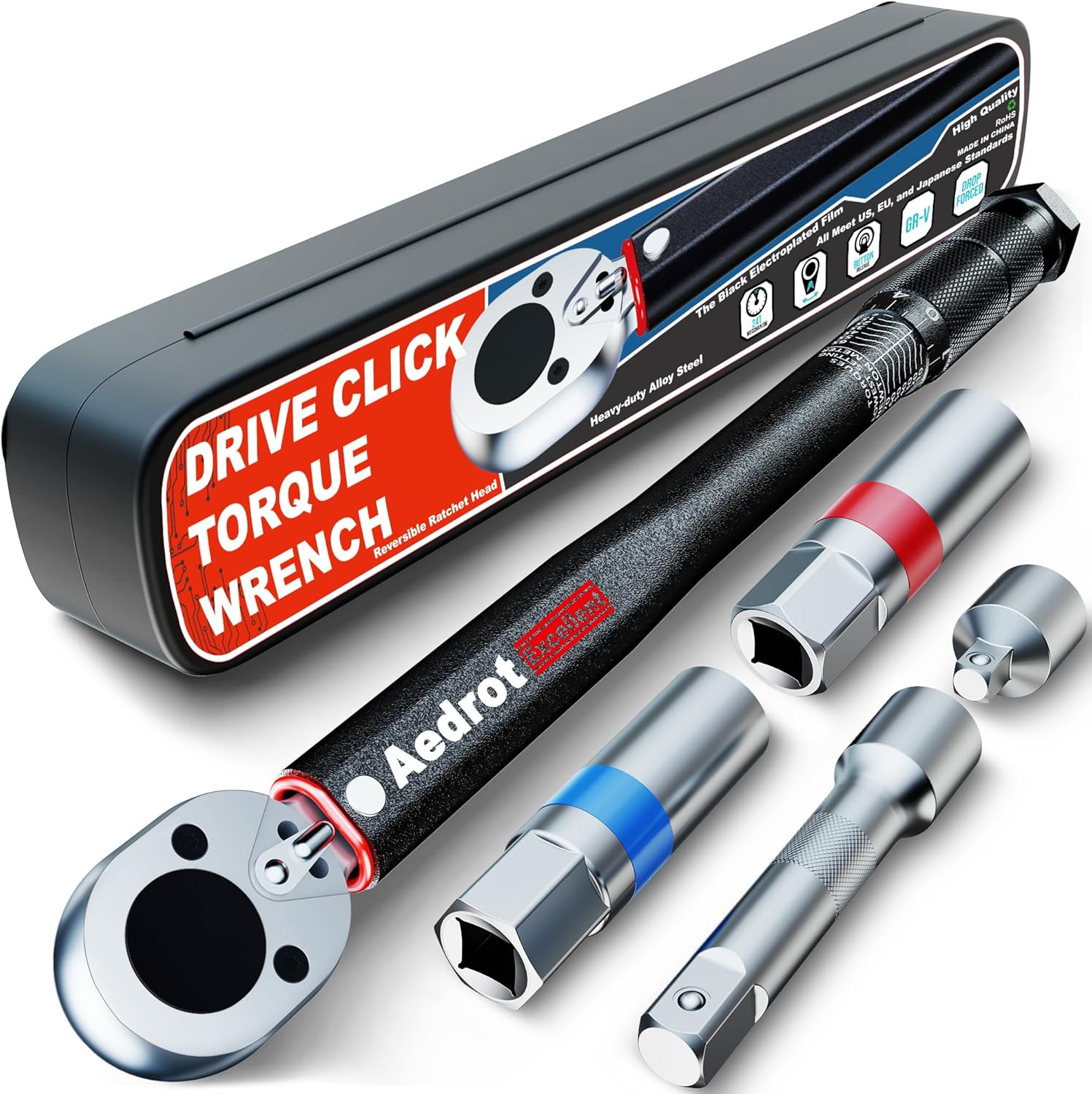 Aedrot 3/8 Inch Drive Click Torque Wrench Set 5-70 Nm Black 5 Pcs ...