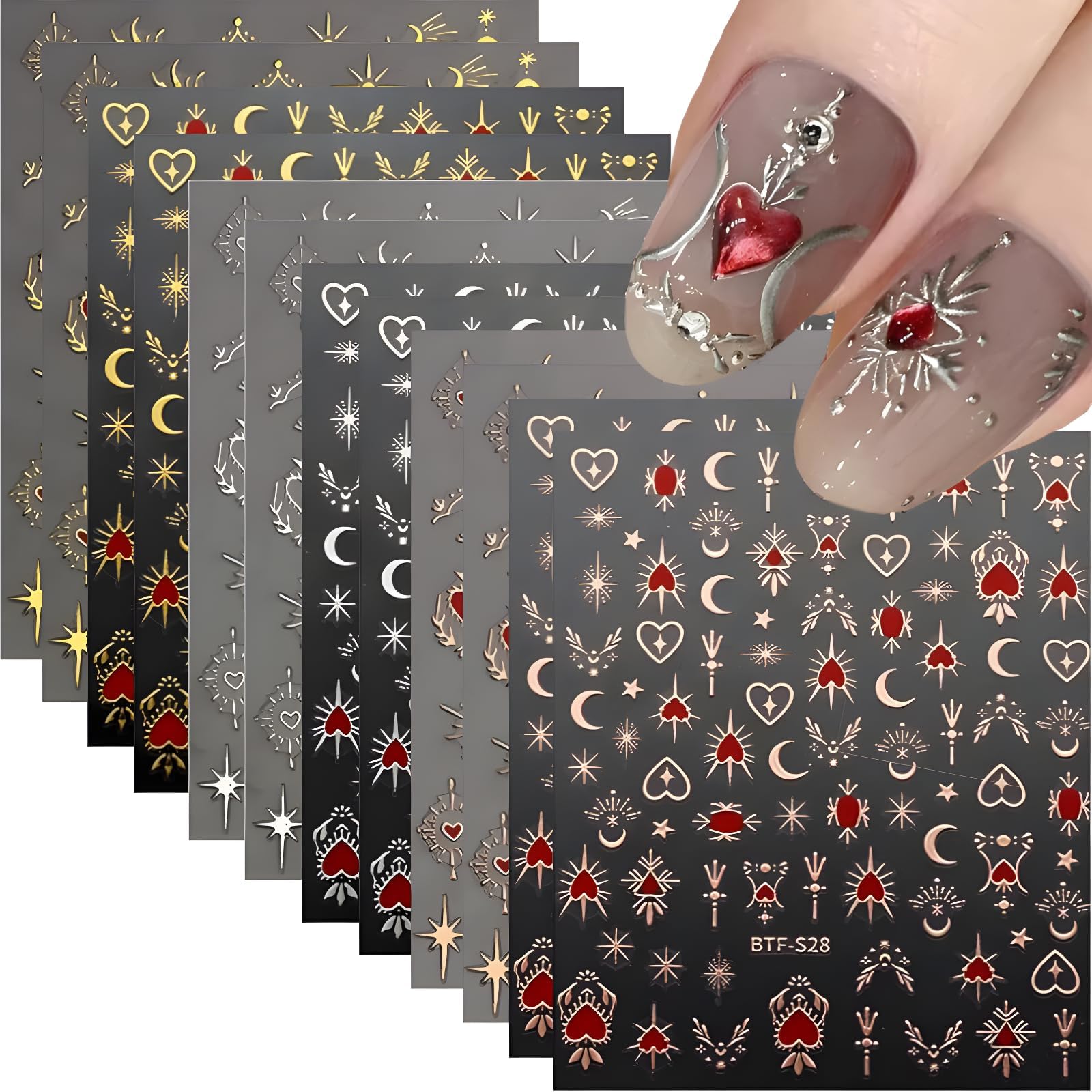 Amazon.com: 3D Sun Moon Star Nail Stickers,Bronzing Stars Sun Moon Nail ...