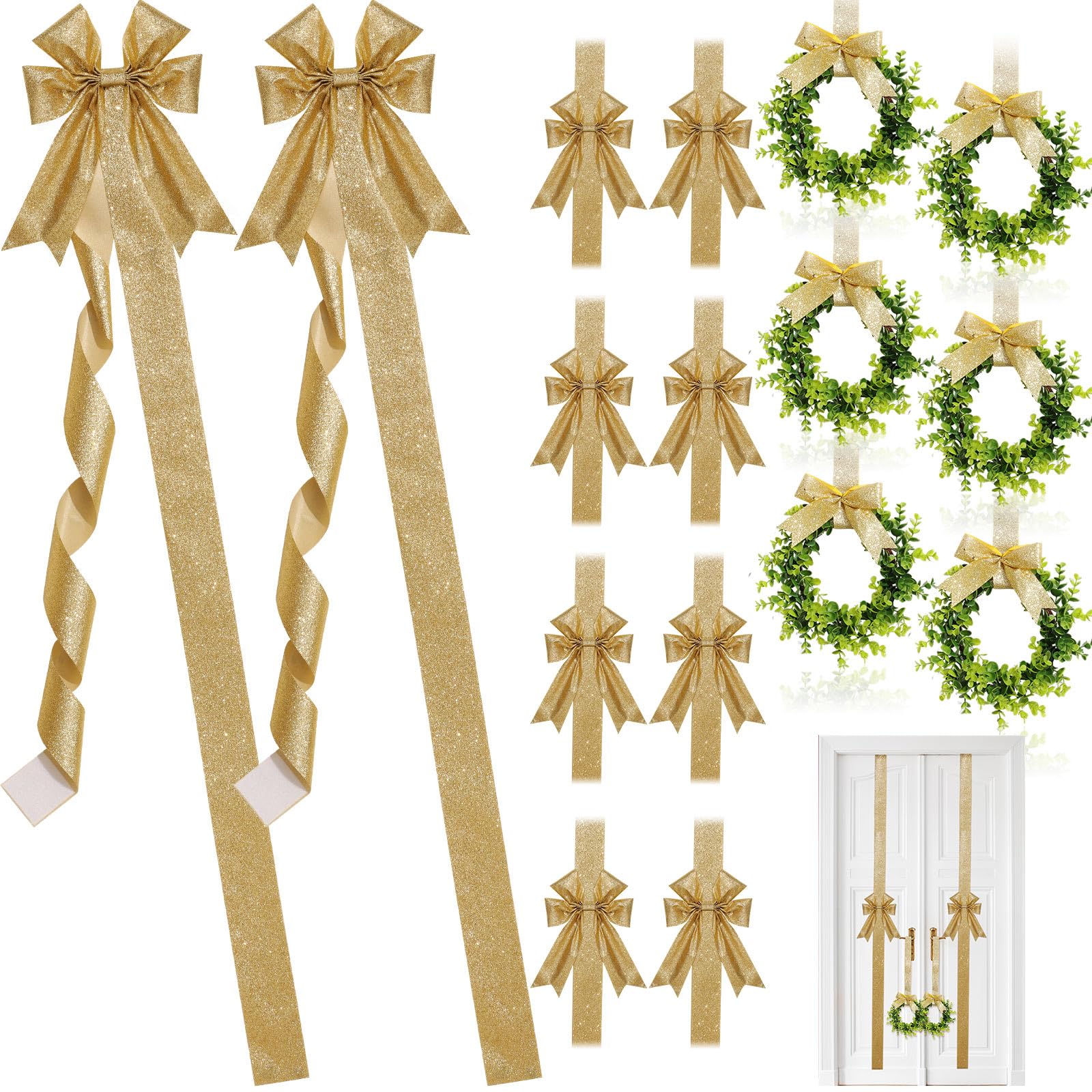 Amazon.com: Yinkin 16 Pcs Christmas Door Cabinet Bows with Wreaths Set ...