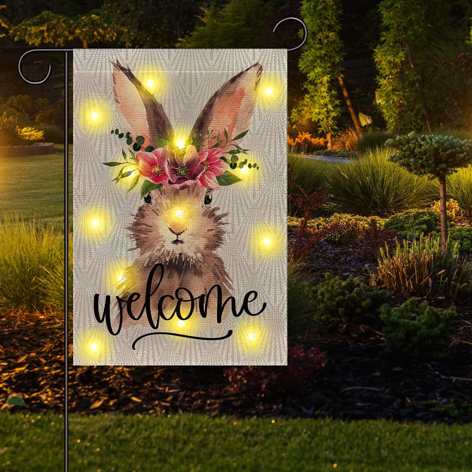 Amazon.com : Welcome Easter Lighted Garden Flag 12x18 Double Sided ...