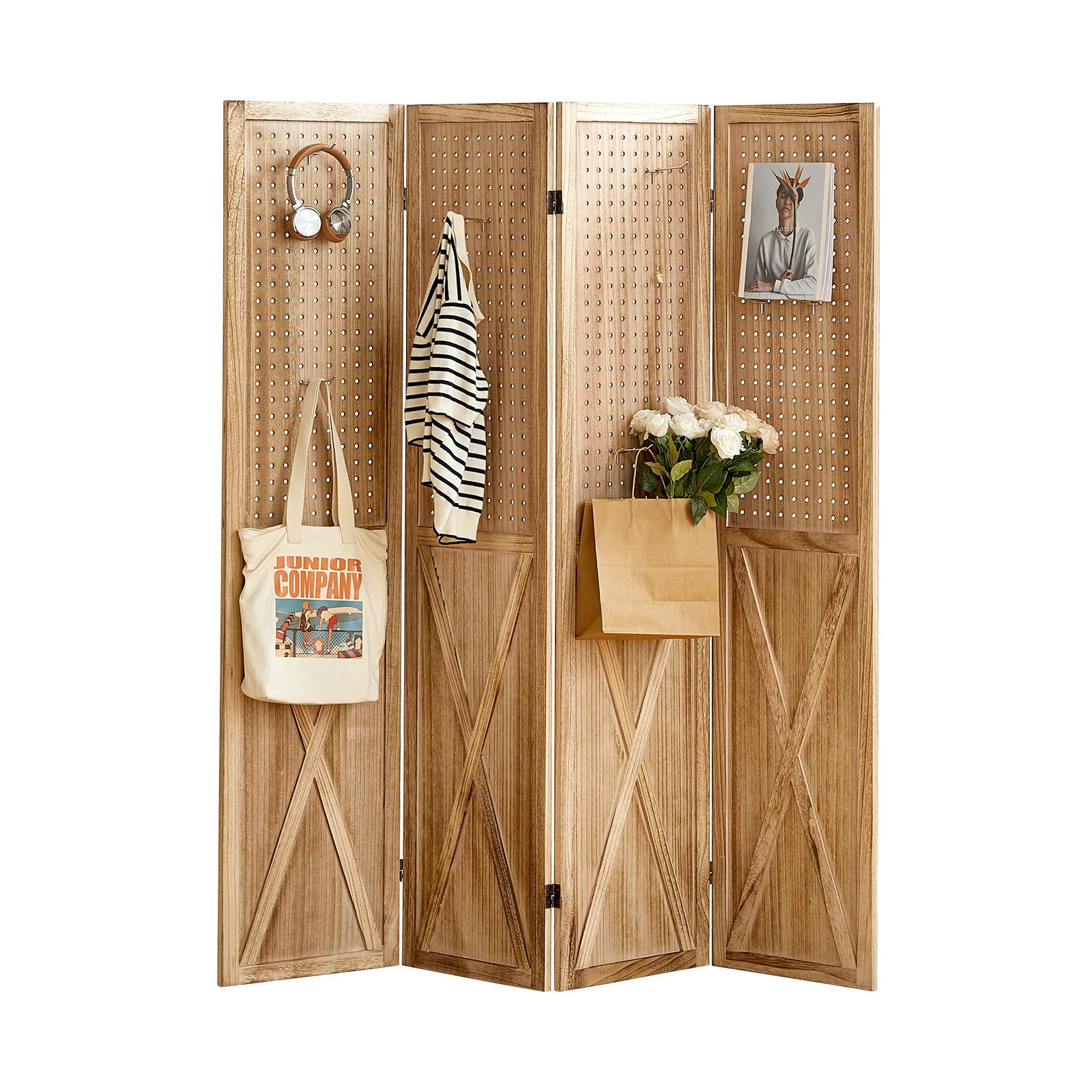 Amazon.com: Leesinwing 4 Panel Pegboard Display, 5.6Ft Wood Room ...