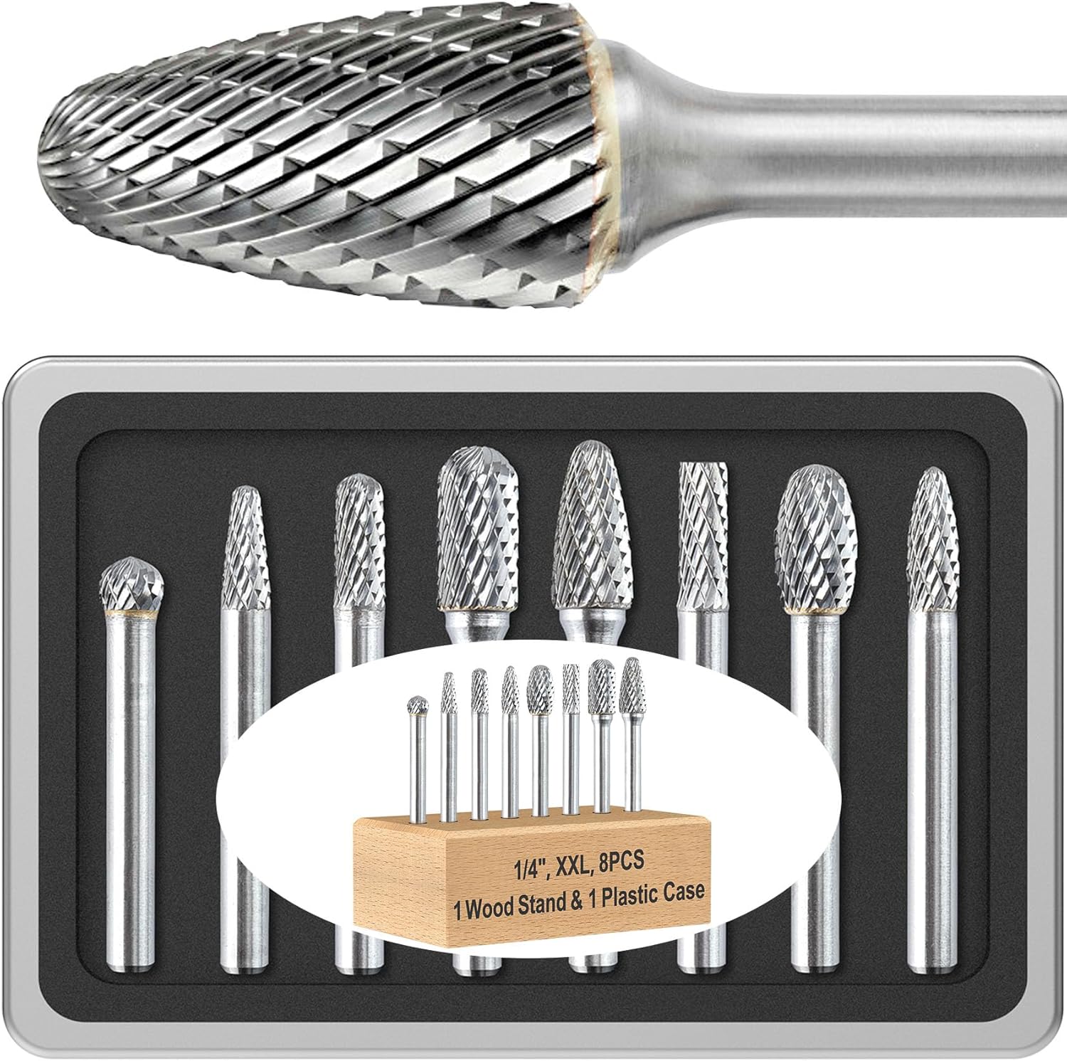 Amazon.com: Carbide Burr Set 1/4" Shank XXL 8PCS w/Wood Base Die ...