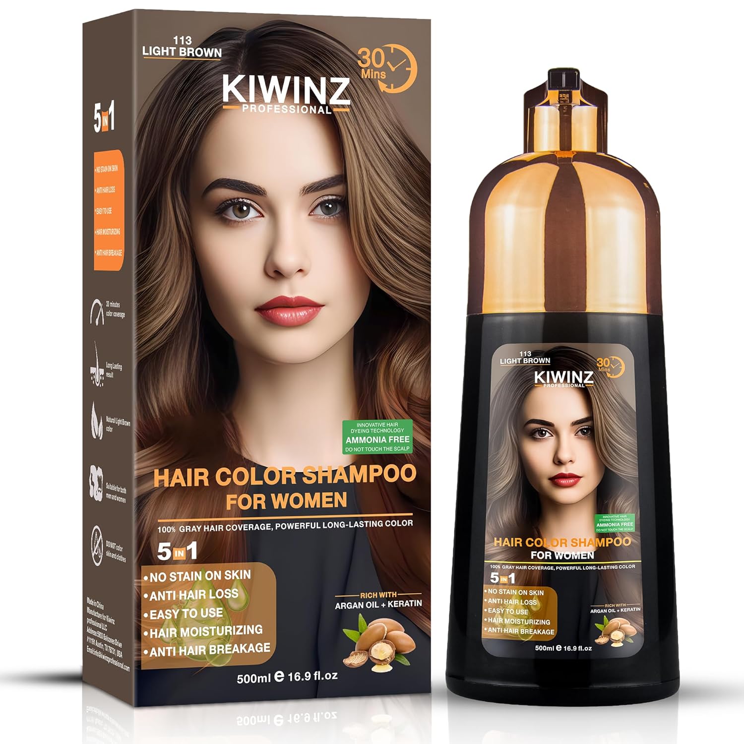 Amazon.com : Kiwinz Professional Hair Color Shampoo – 5 in 1 Hair Dye ...