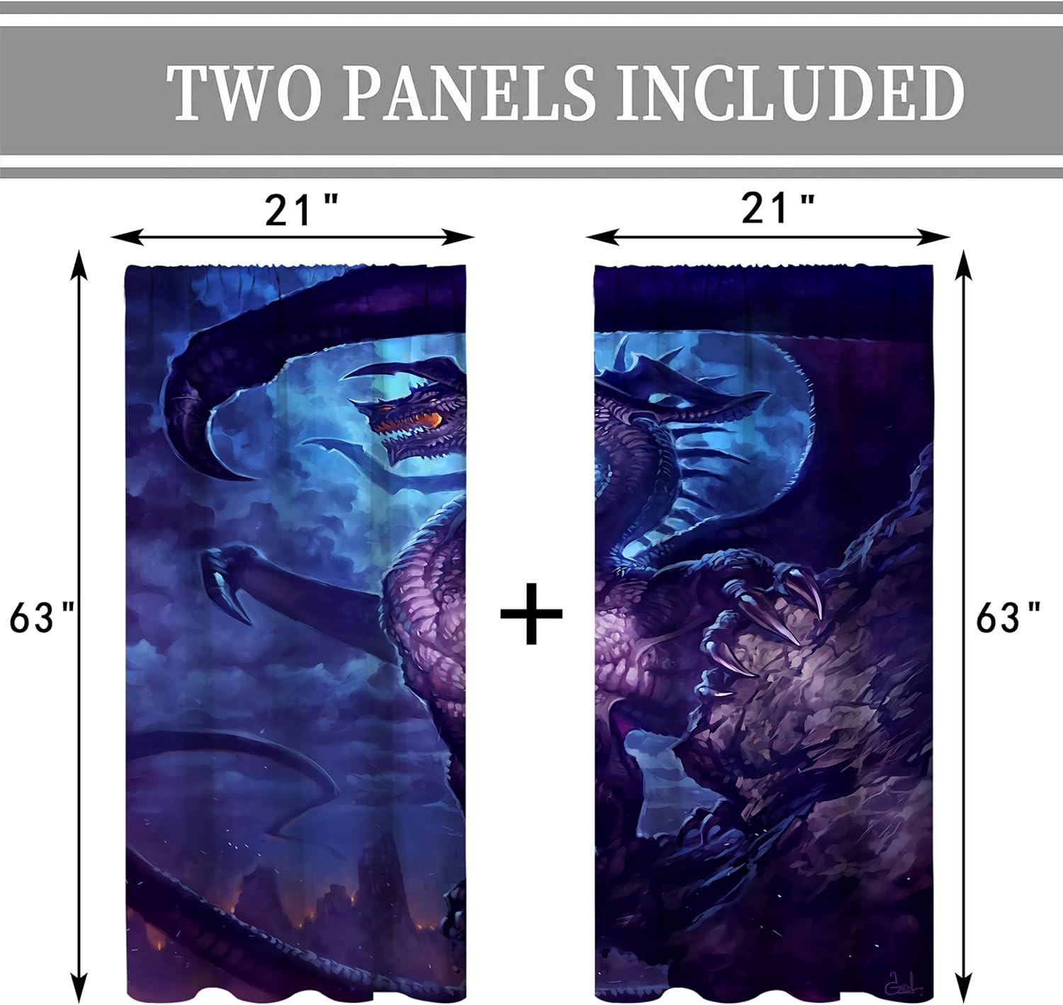 Buy HSERNED Cartoon Dragon Blackout Rod Pocket Window Curtain, Purple ...