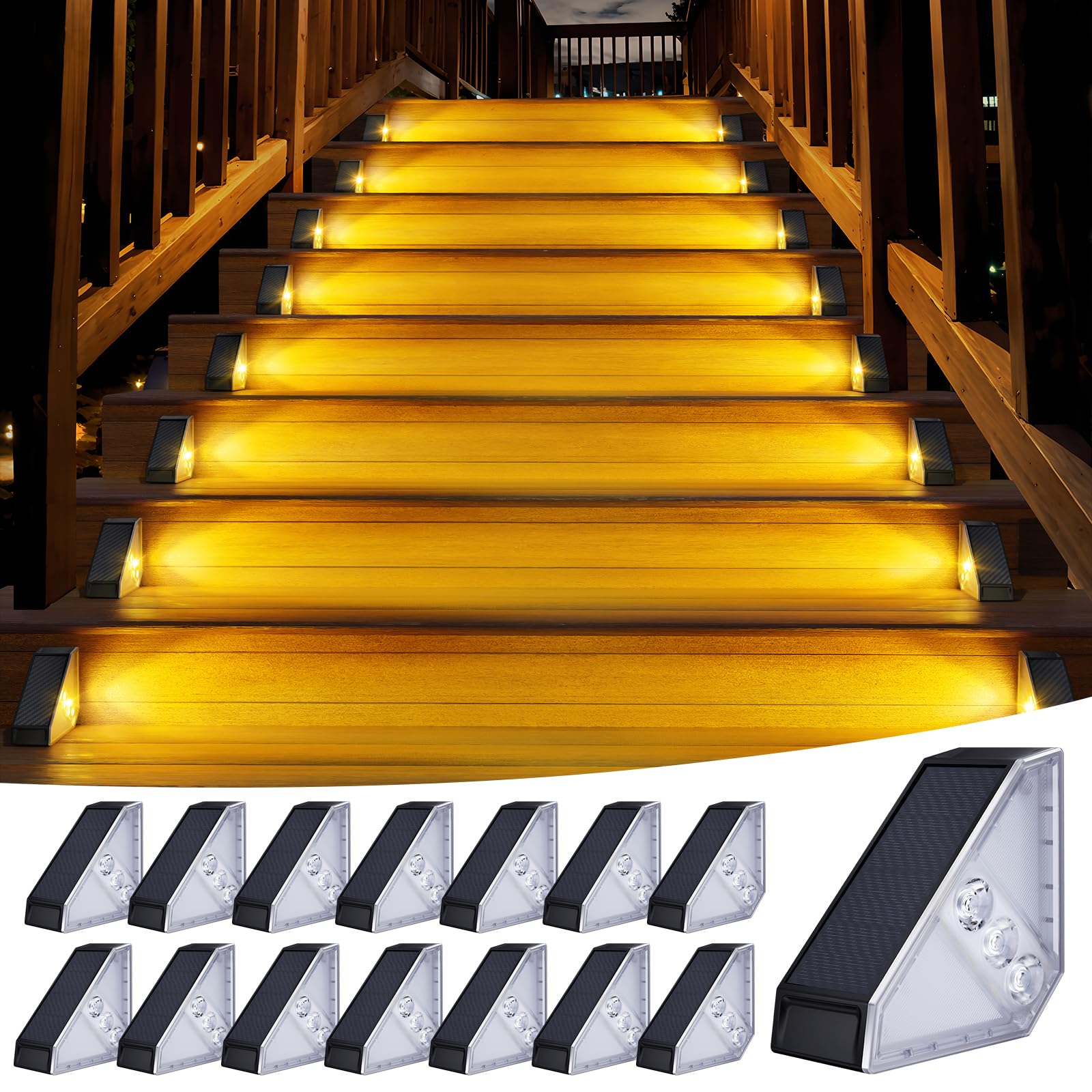 Solar Step Lights for Outside, 14 Pack Solar Stair Lights Outdoor ...