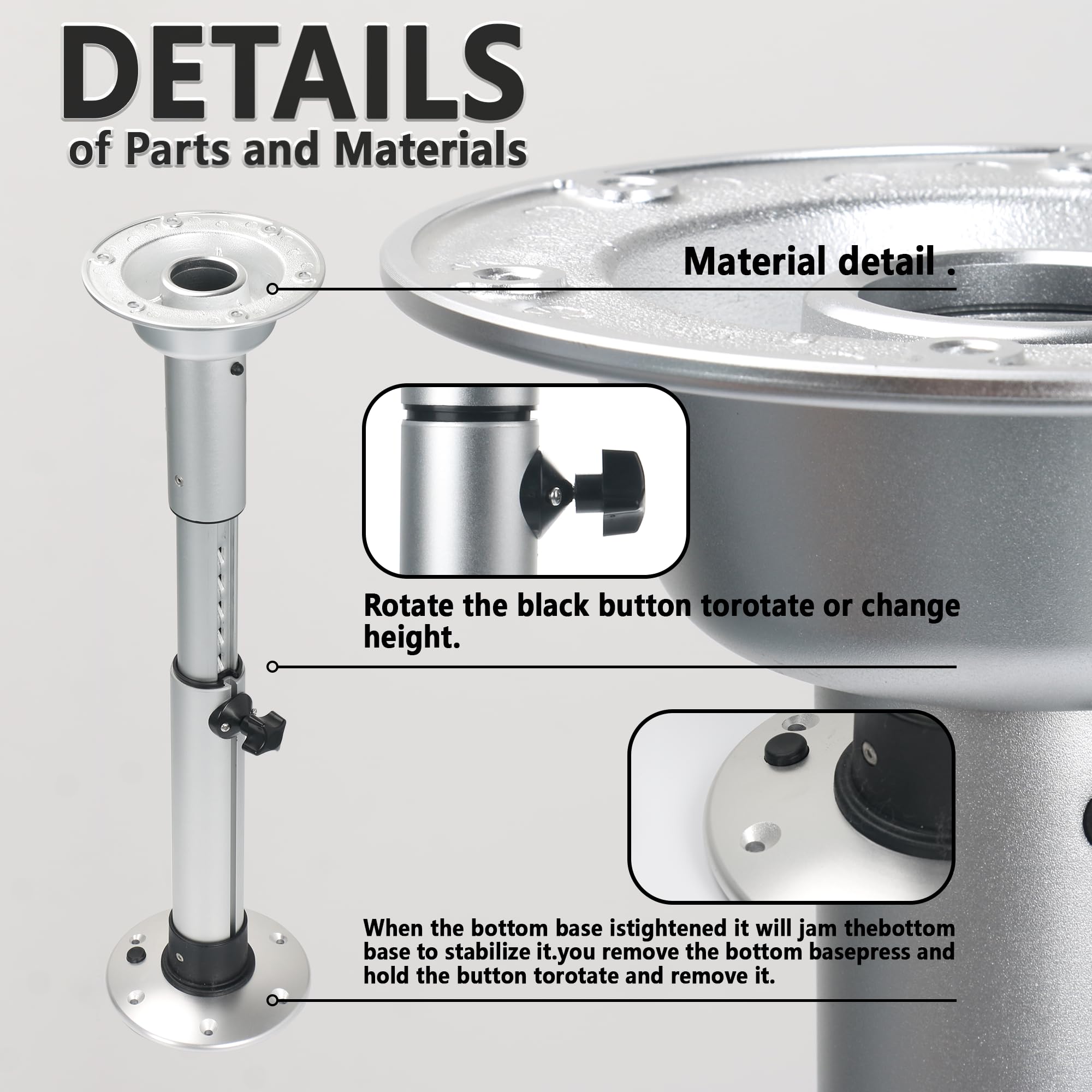 Snapklik.com : Boat Table Pedestal Leg, Adjustable Aluminum Table Base ...