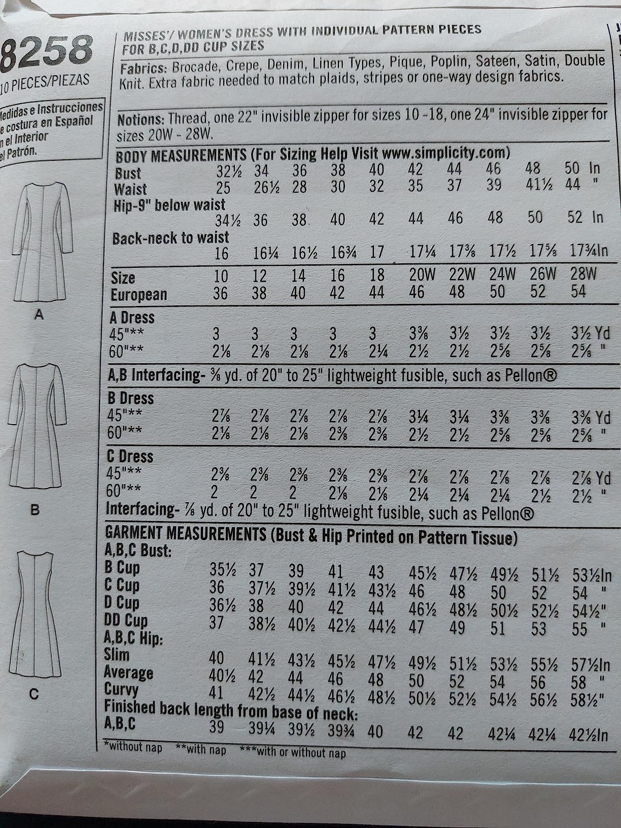Simplicity Pattern 8258 AA (10-12-14-16-18) Misses' and Plus Size ...