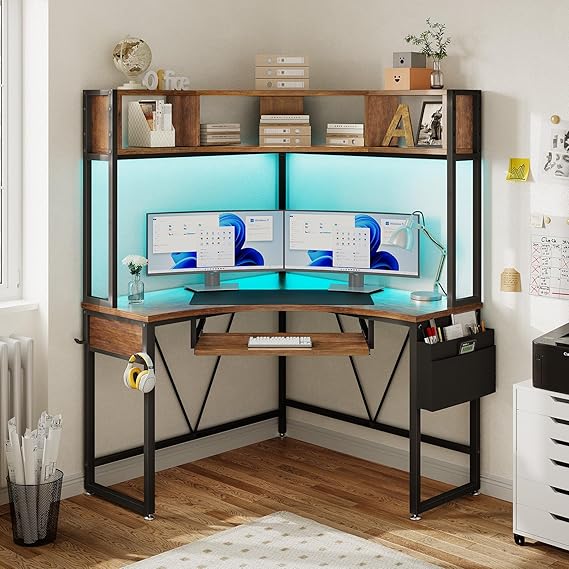 Amazon.com: SEDETA Corner Desk, Small Computer Desk with Hutch & LED ...
