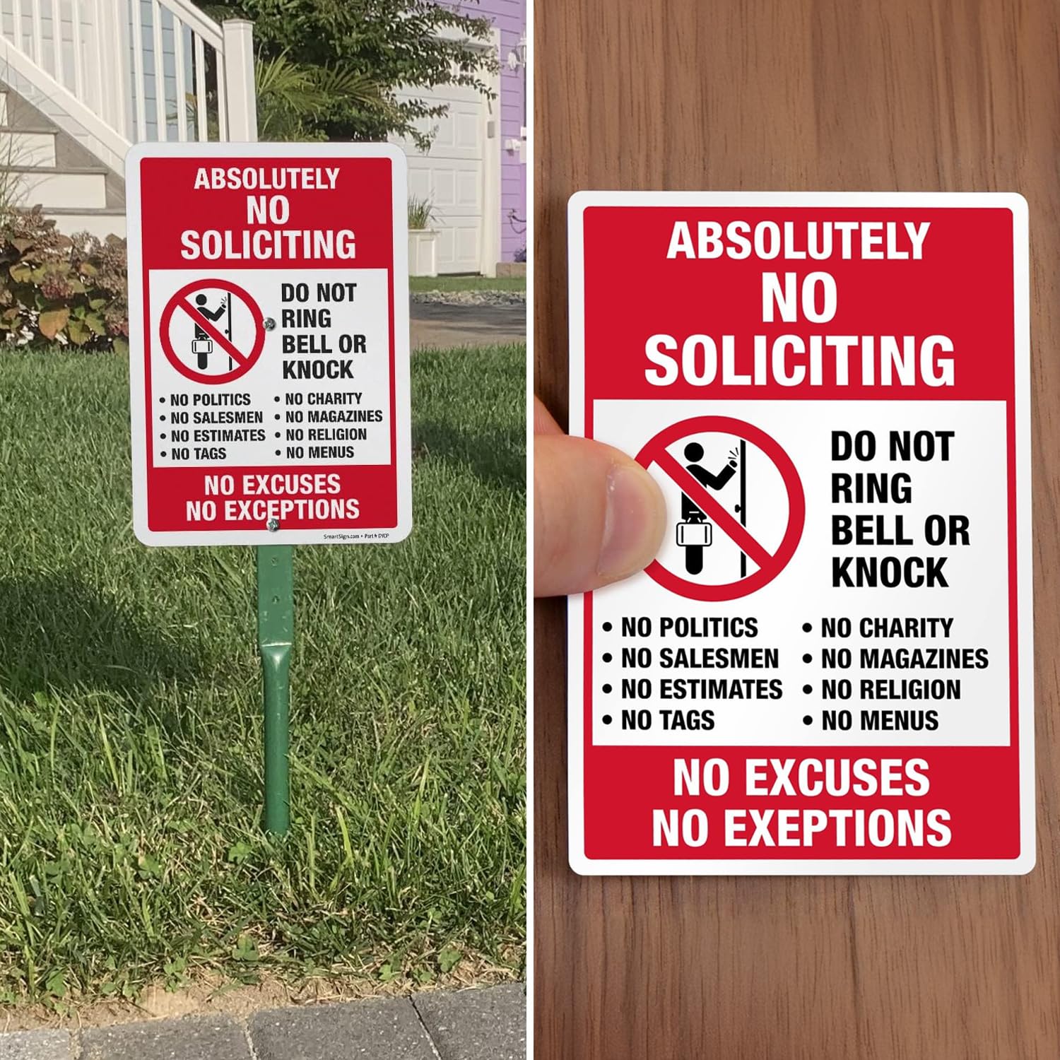 Amazon.com: SmartSign 'Absolutely No Soliciting - Do Not Ring Bell Or ...