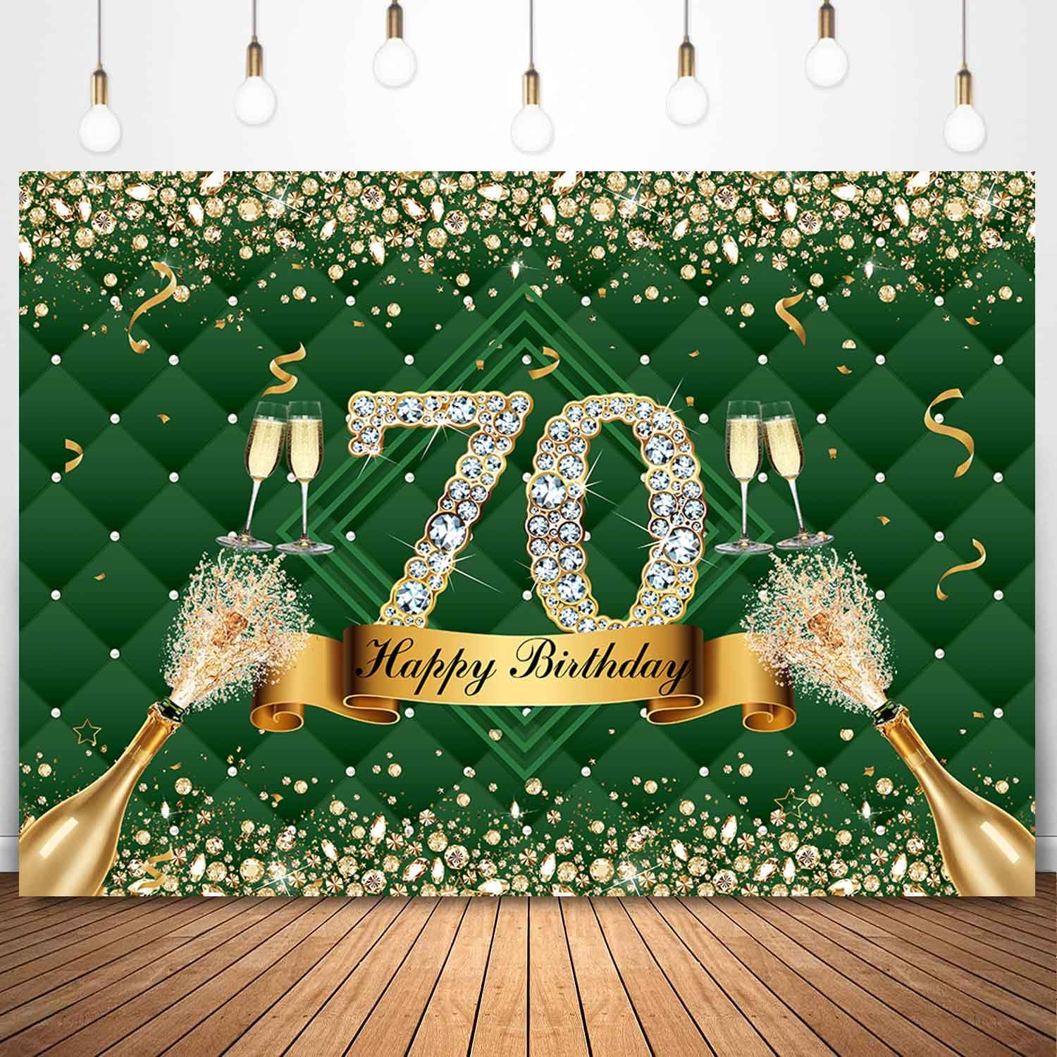 Amazon.com : Sensfun Green Happy 70th Birthday Backdrop Glitter Diamond ...