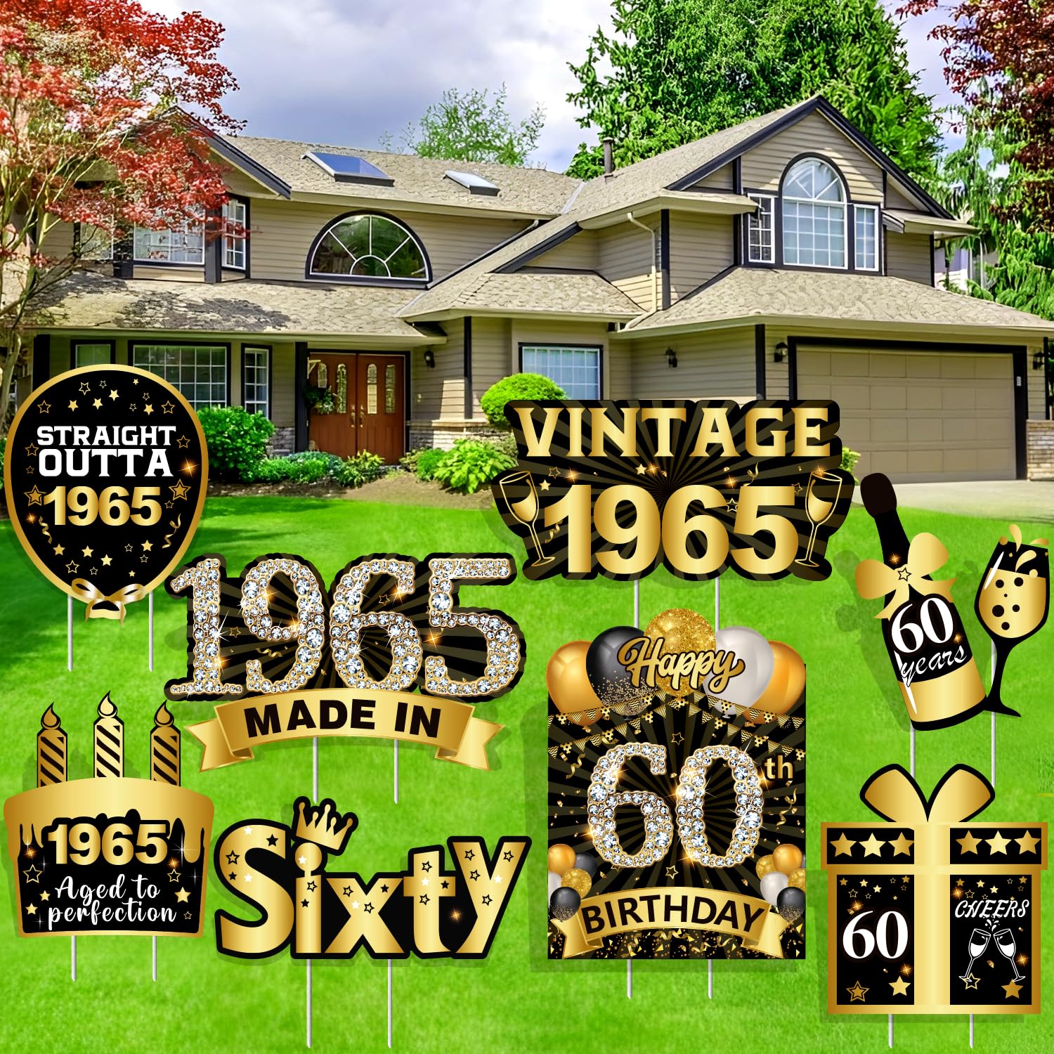 Snapklik.com : Singult 8pcs 1965 Black Gold Happy 60th Birthday Yard ...