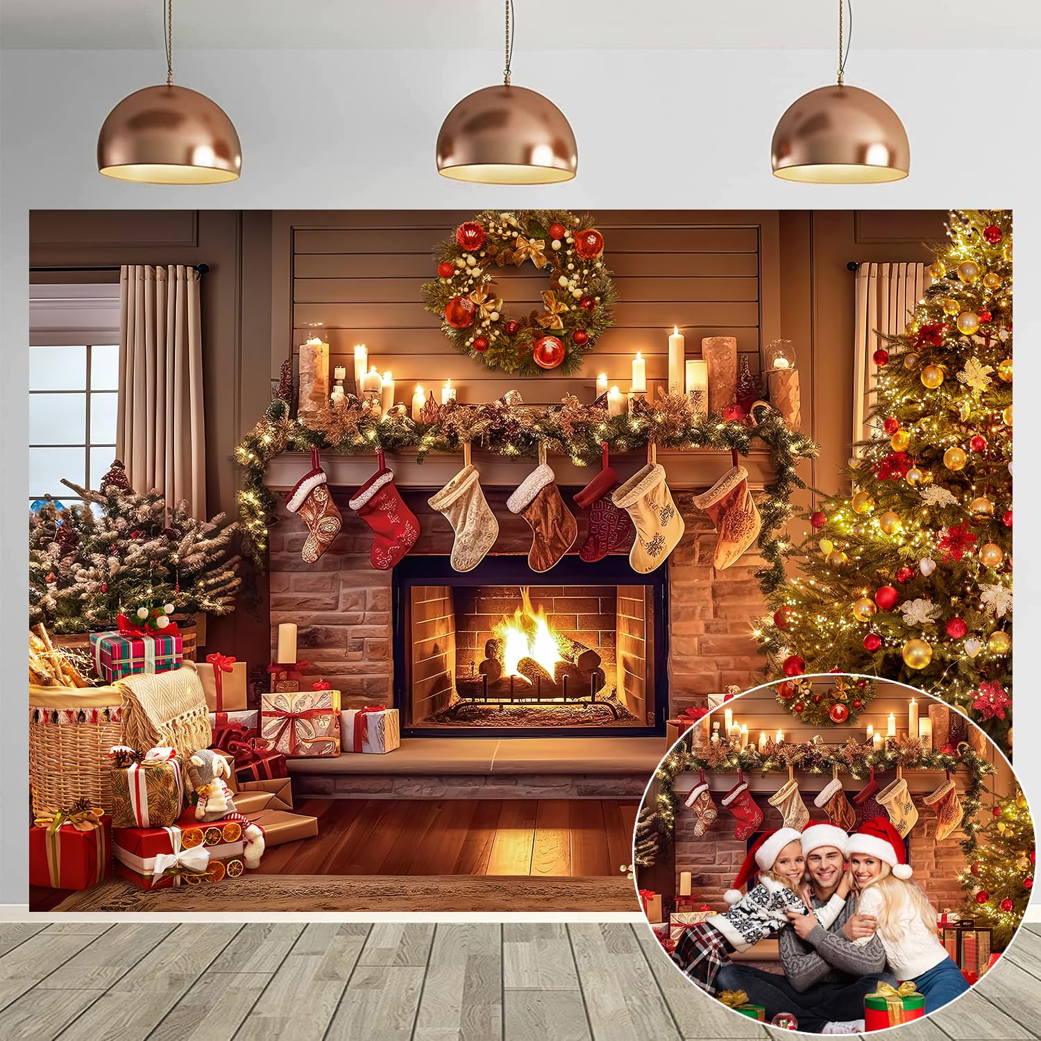 Amazon.com : Christmas Fireplace Backdrop 7x5FT Vintage Xmas Tree ...