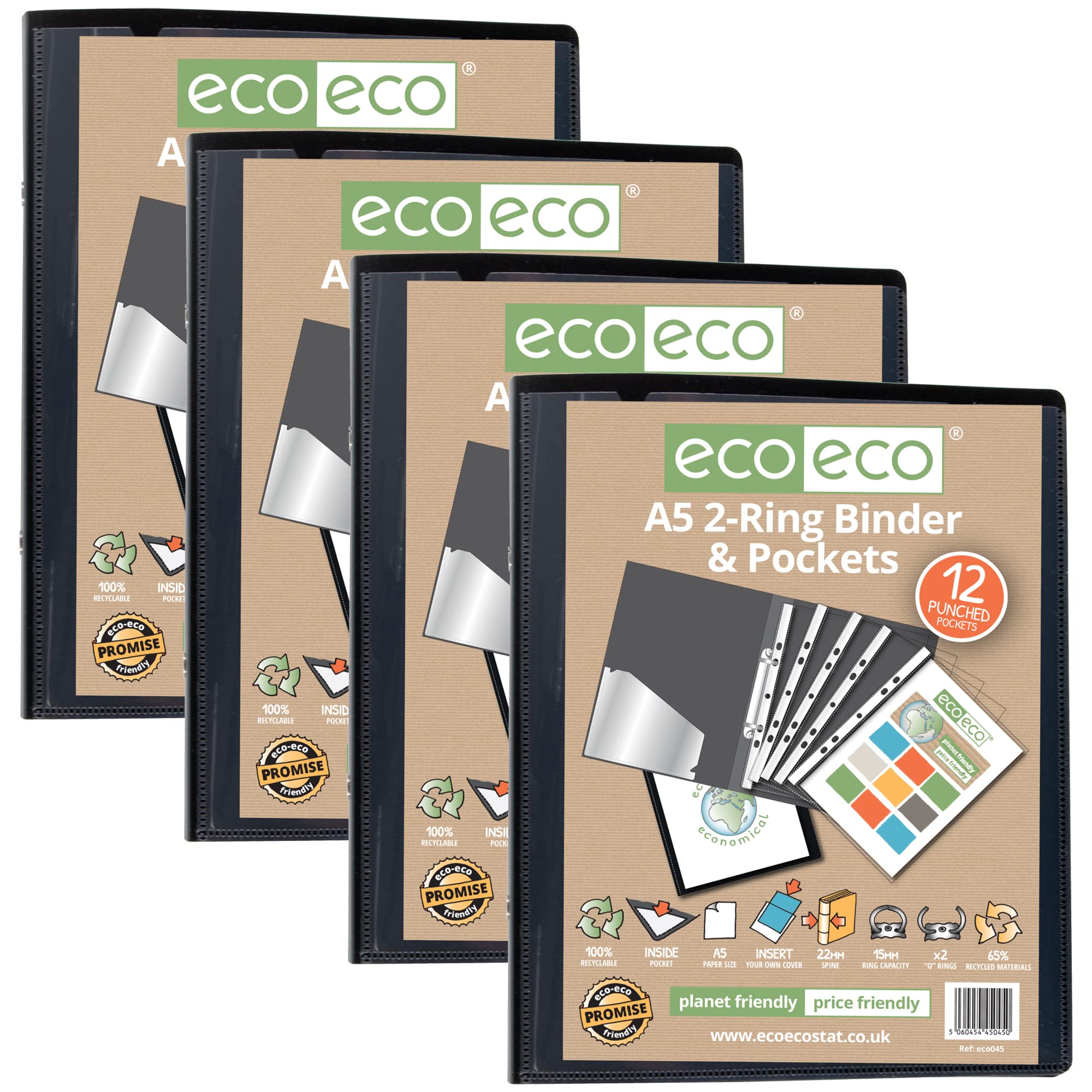 eco-eco A5 65% Recycled Presentation Ring Binder with 12 Multi Punched ...