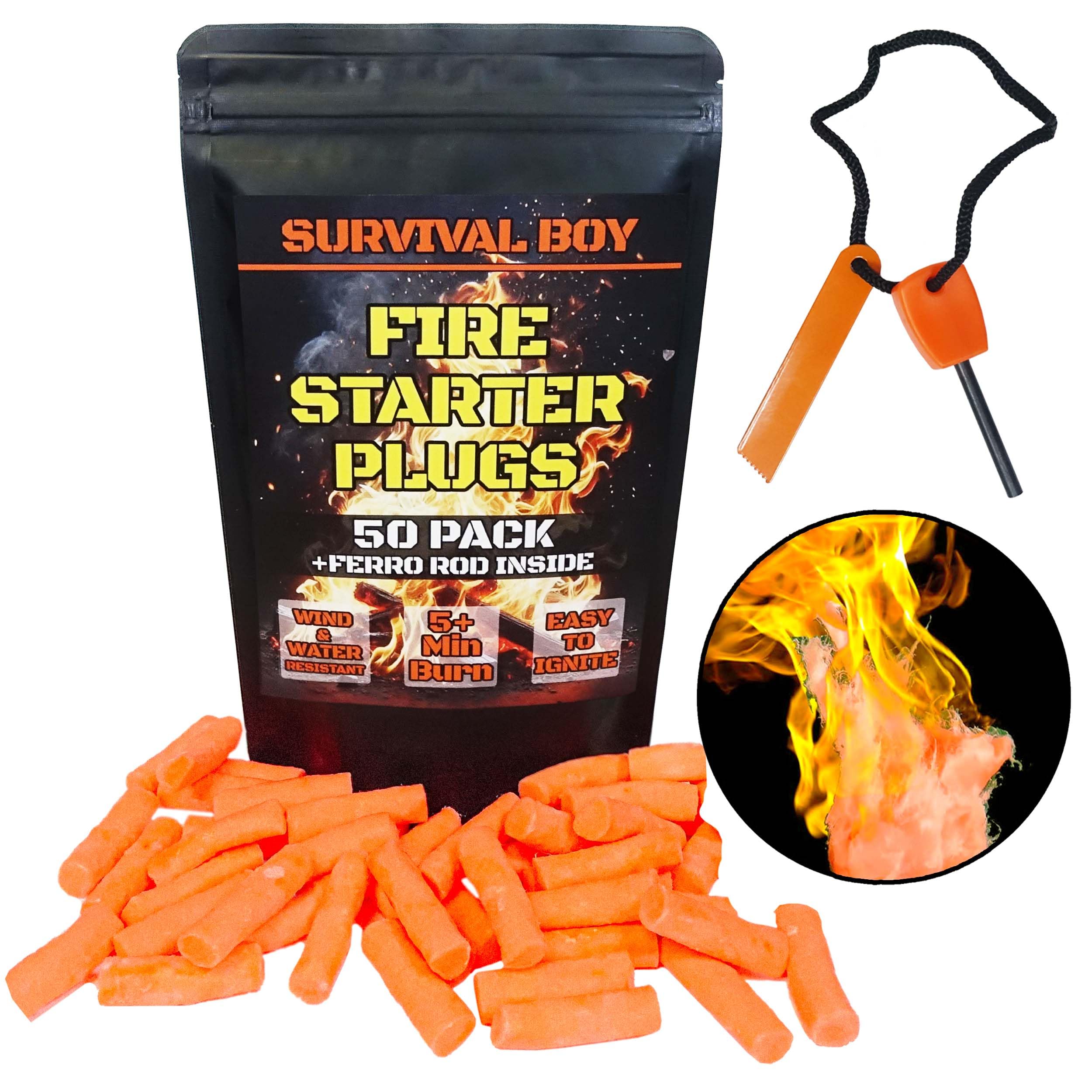 Amazon.com: FIRE Starter Plugs (50 Pack) with Ferro Rod | Weather ...