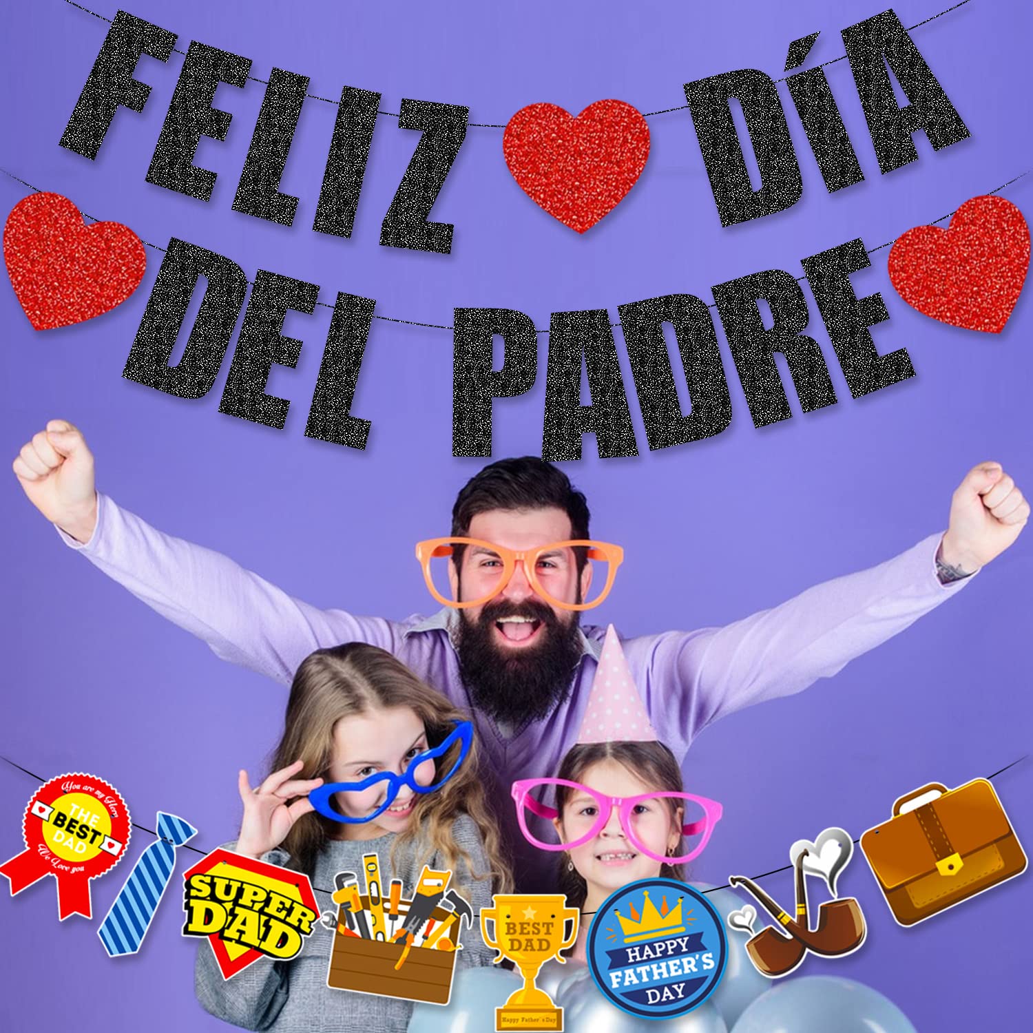 Snapklik.com : Feliz Día Del Padre Banner, Black Glitter Happy Fathers ...